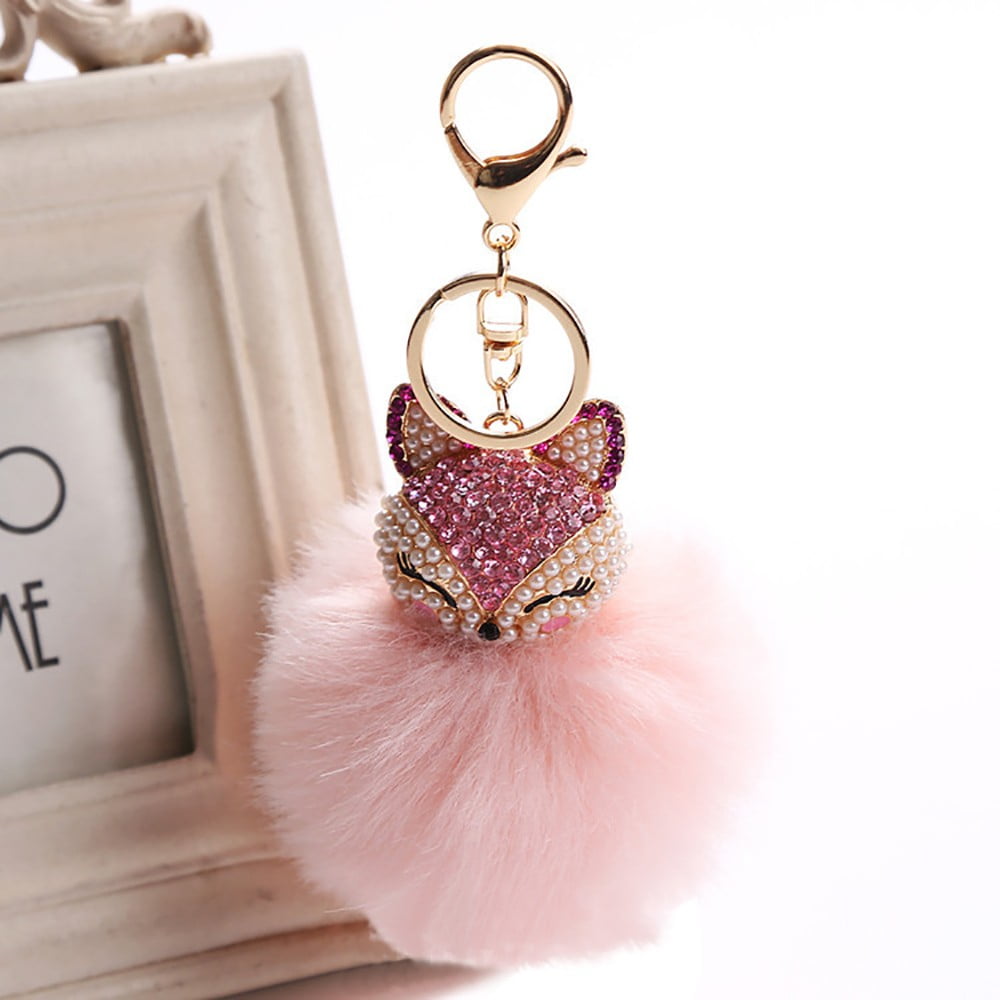 KPLFUBK Keychains Cute 8CM Fox Fur Ball With Artificial Fox Head Inlay ...