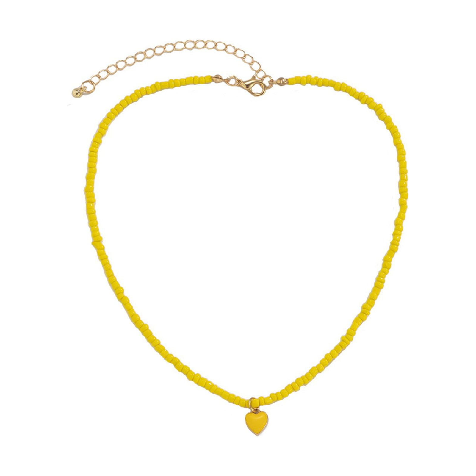 KPLFUBK Necklace for Women Peach Heart Simple Rice Beads Handmade ...