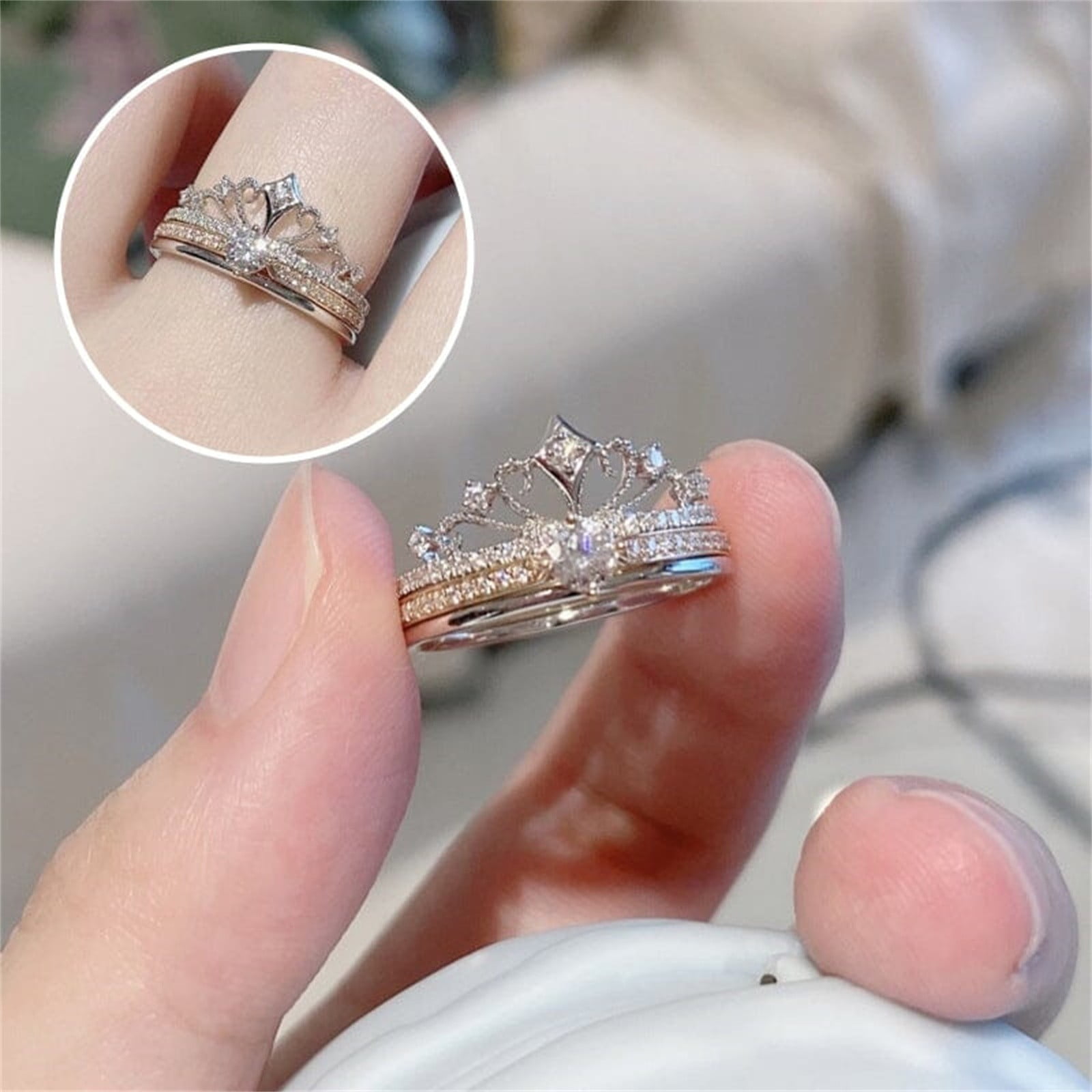KPLFUBK Rings for Women Crown Ring 2 In 1 Couple Ring,A Perfect Blend ...