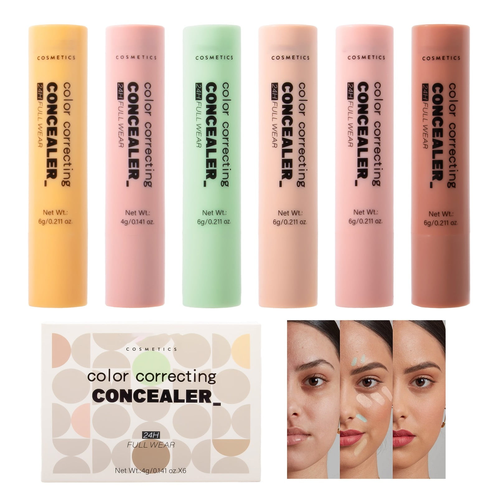 KPLFUBK Rotating Concealer Set 6 Colors Natural Three Concealer Stick ...