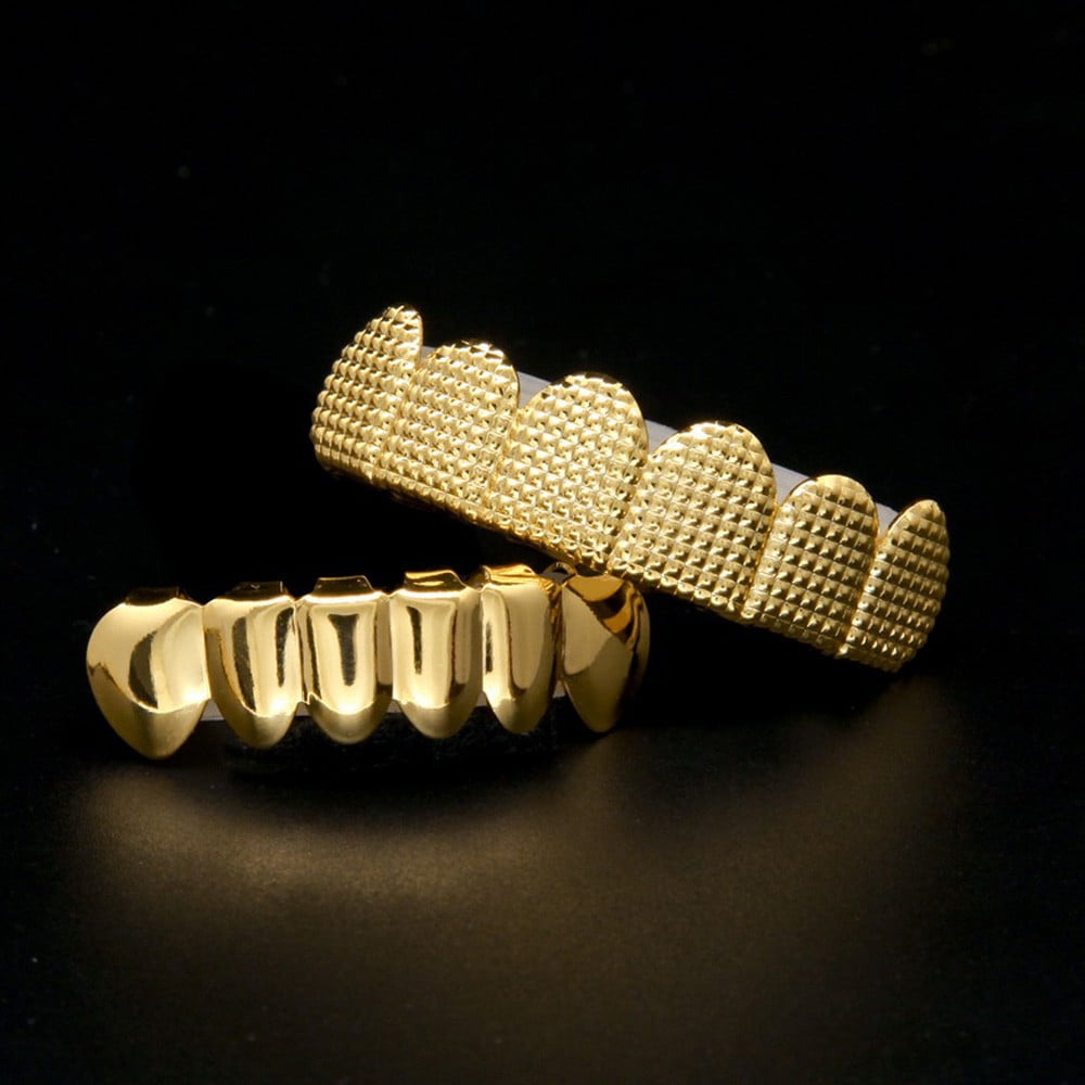 KPLFUBK 6 Tooth Gold-plated Hip Hop Teeth Cap with Diamond Jewelry ...