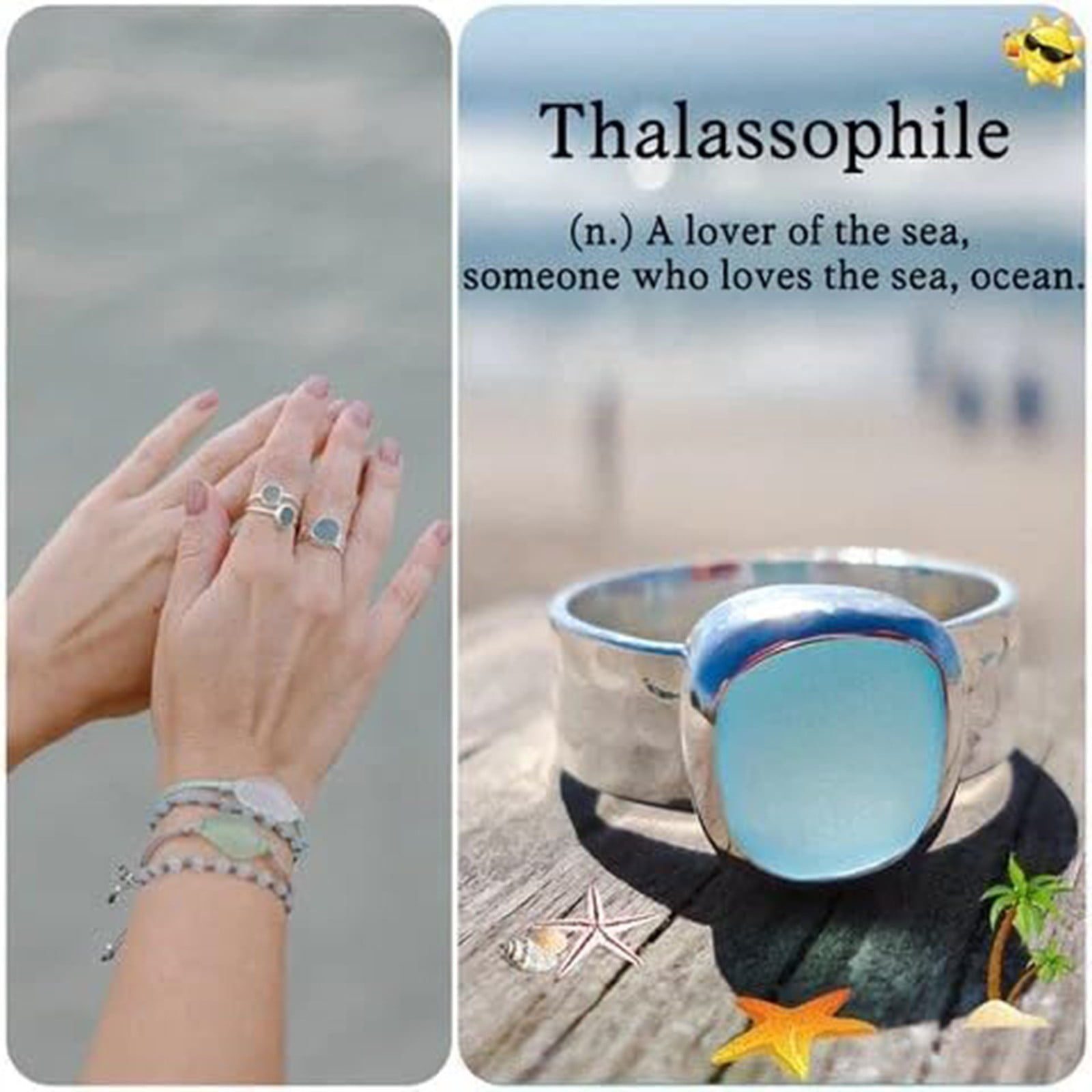 KPLFUBK Thalassophile Irregular Sea Glass Wide Band Ring Sky Blue ...