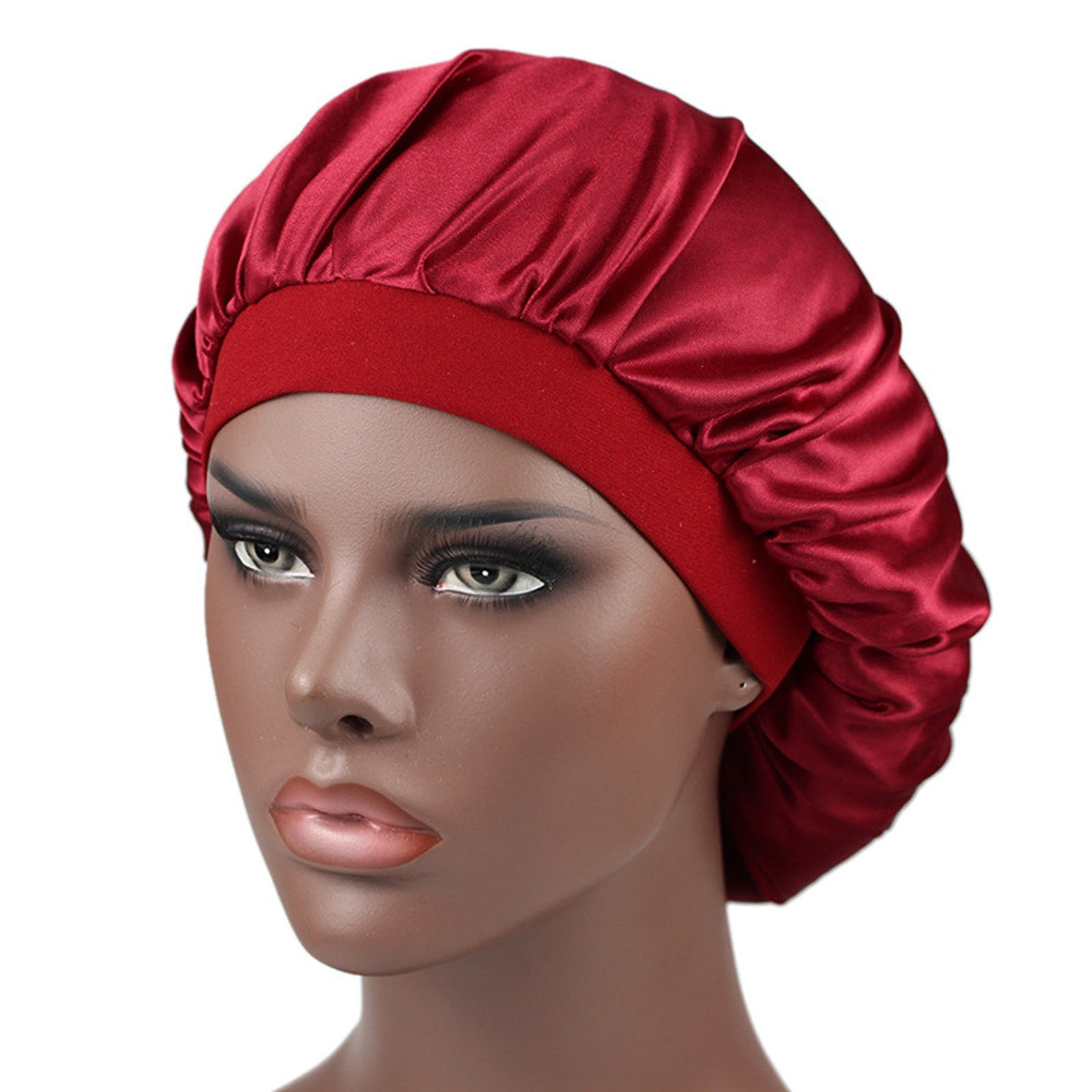 KPLFUBK Wide Elastic Band Satin Sleep Bonnet Soft Night Sleeping Cap ...