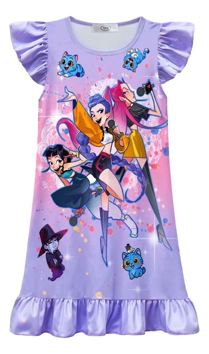 KPOP Girls Black Rose Pink Purple Cartoon Kids Pajamas Nightgown with ...