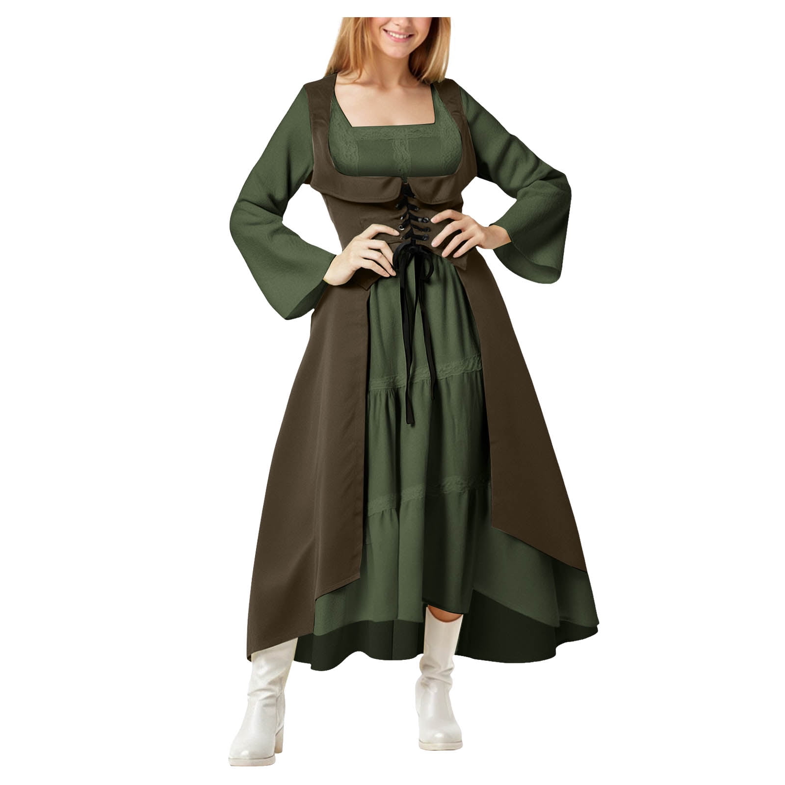 KPOPLK Renaissance Dress Women Lace Up Cottagecore Sleeveless Long ...