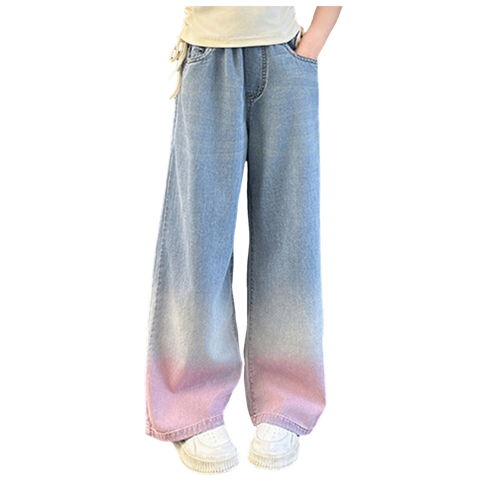 KPOPLK Teen Girls Elastic Waist Cool Ripped Jeans Heart Embroidered ...