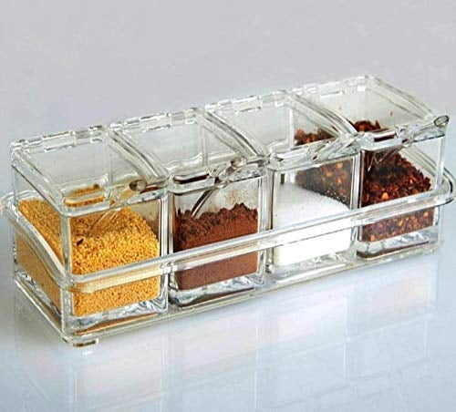 KPS Crystal Seasoning Acrylic Box PepperSaltSpice Rack with Spoons ...