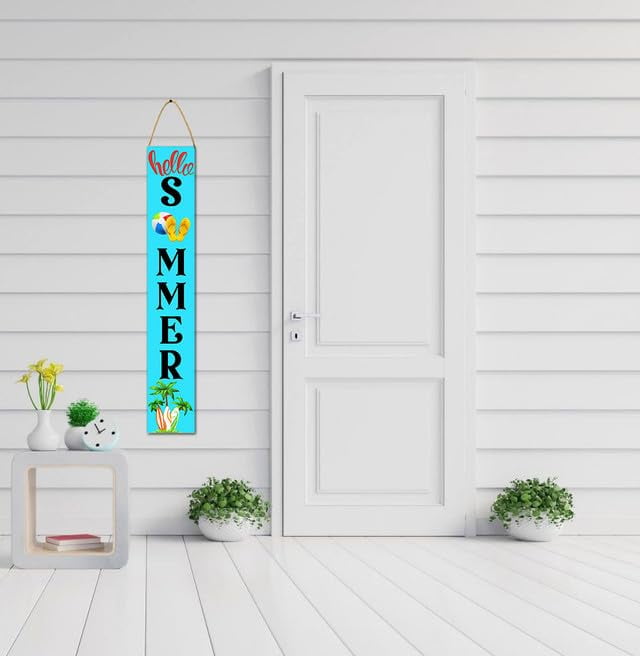 KPSheng Tall Vertical Hello Summer Door Sign 8x48inch Rustic Summer ...