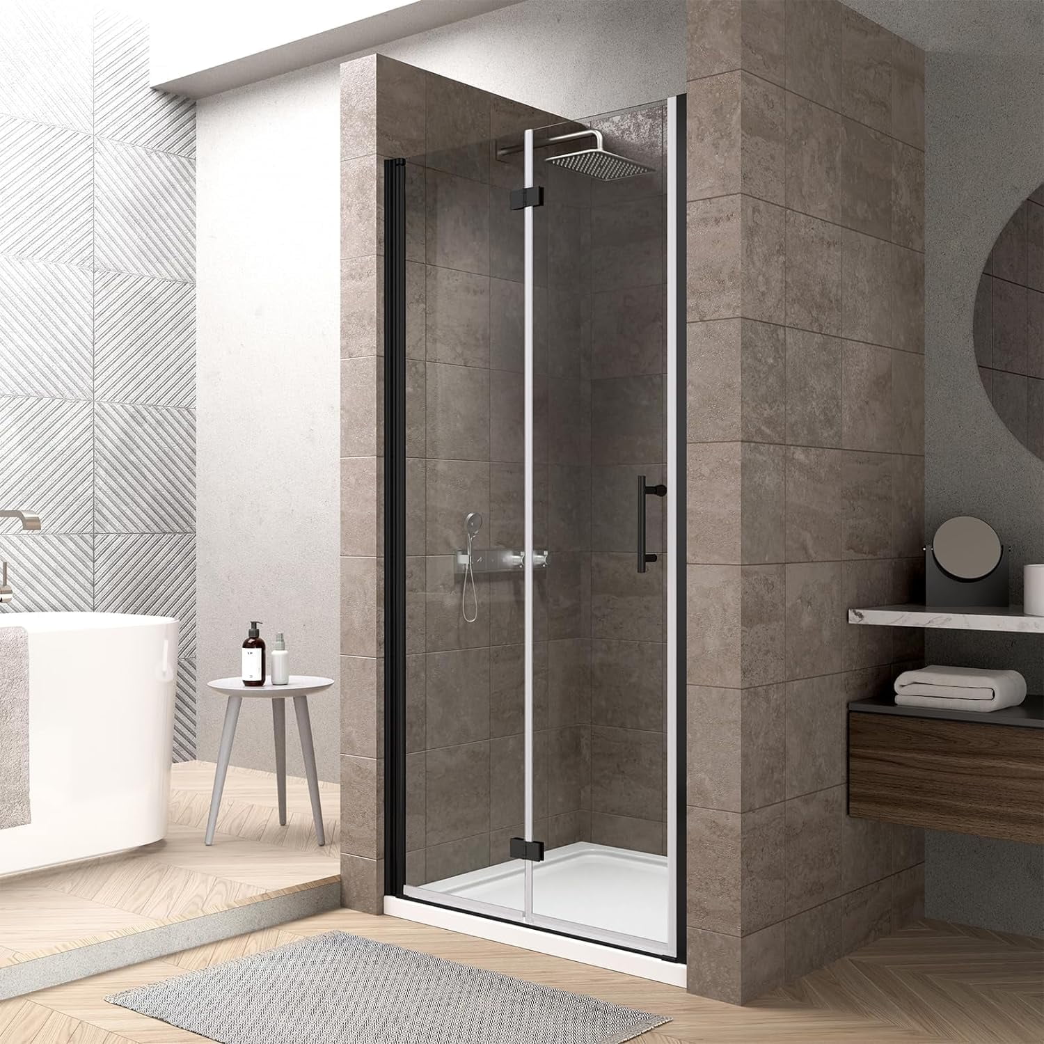 KPUY 30" x 72" Bi-Fold Frameless Pivot Swing Shower Door 1/4" Clear ...