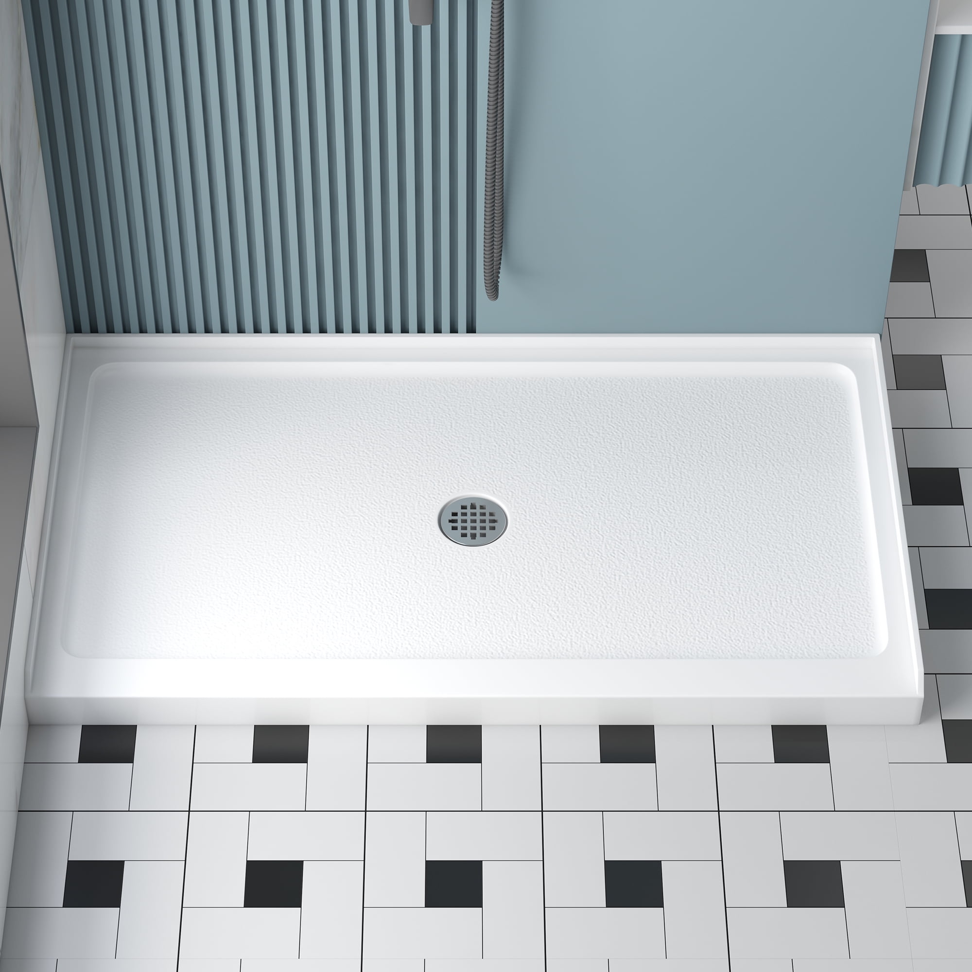 KPUY 32" x 48" White Acrylic Single Threshold Shower Base with Anti ...