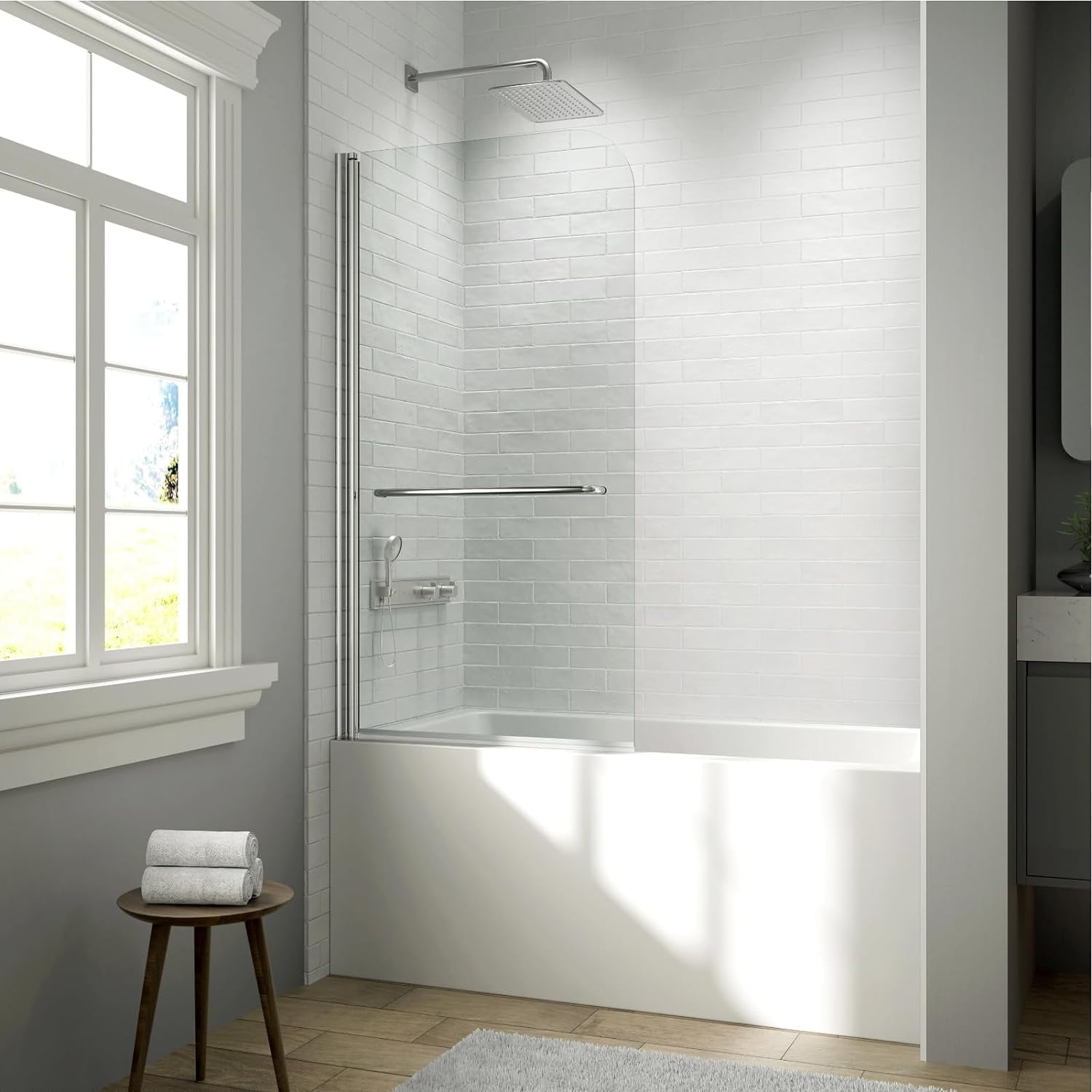 KPUY 34" x 58" Frameless Pivot Shower Tub Door Screen 1/4" Clear ...