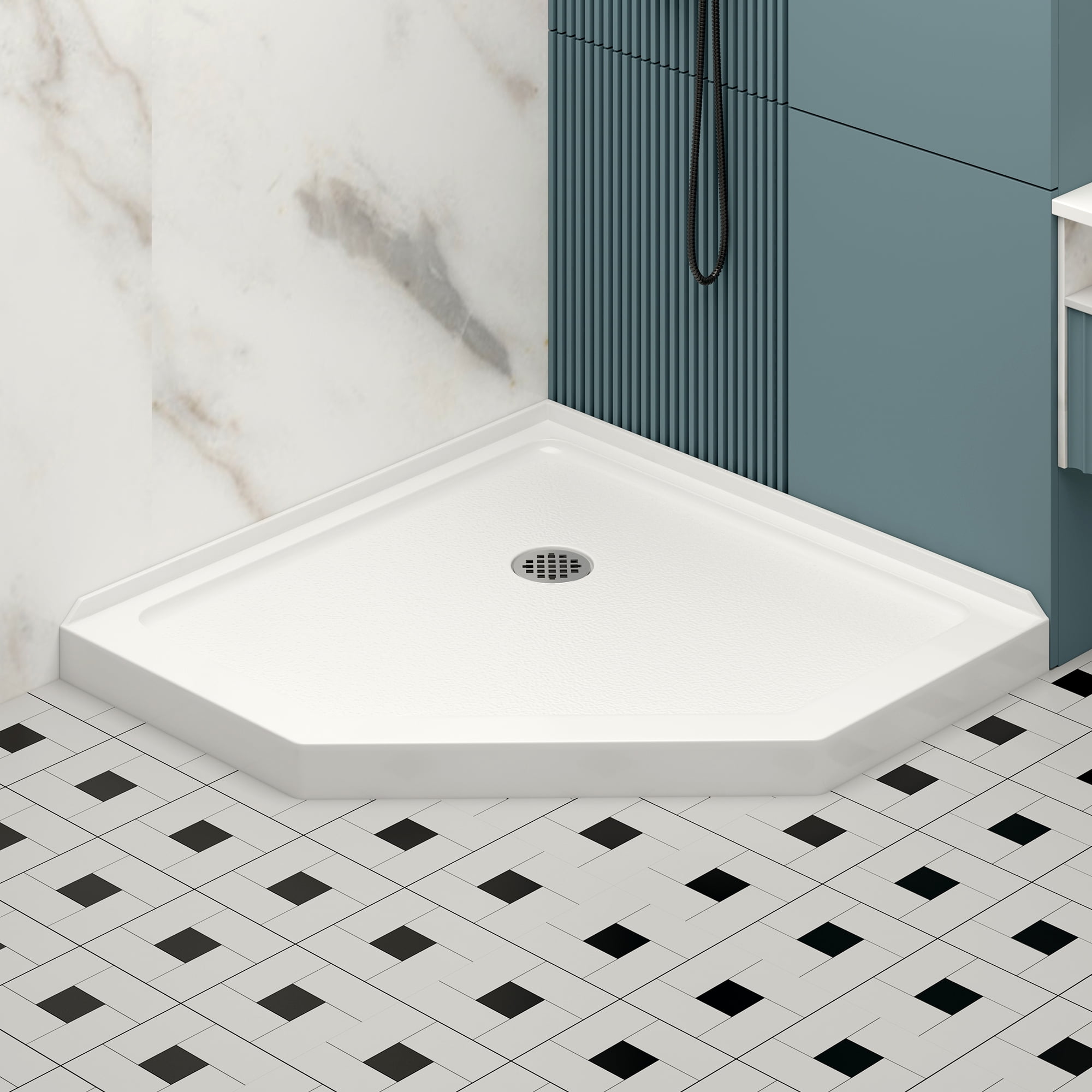 KPUY 36" x 36" White Acrylic Neo-Angle Corner Shower Base with Anti ...