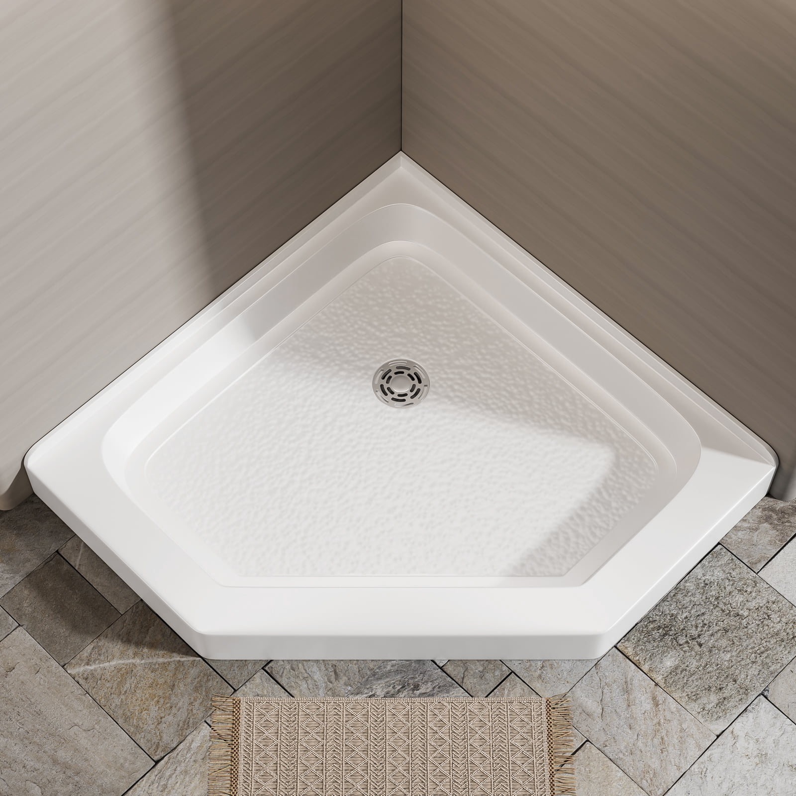 KPUY 36" x 36" White Center Drain Neo-Angle Shower Base, Acrylic Corner ...