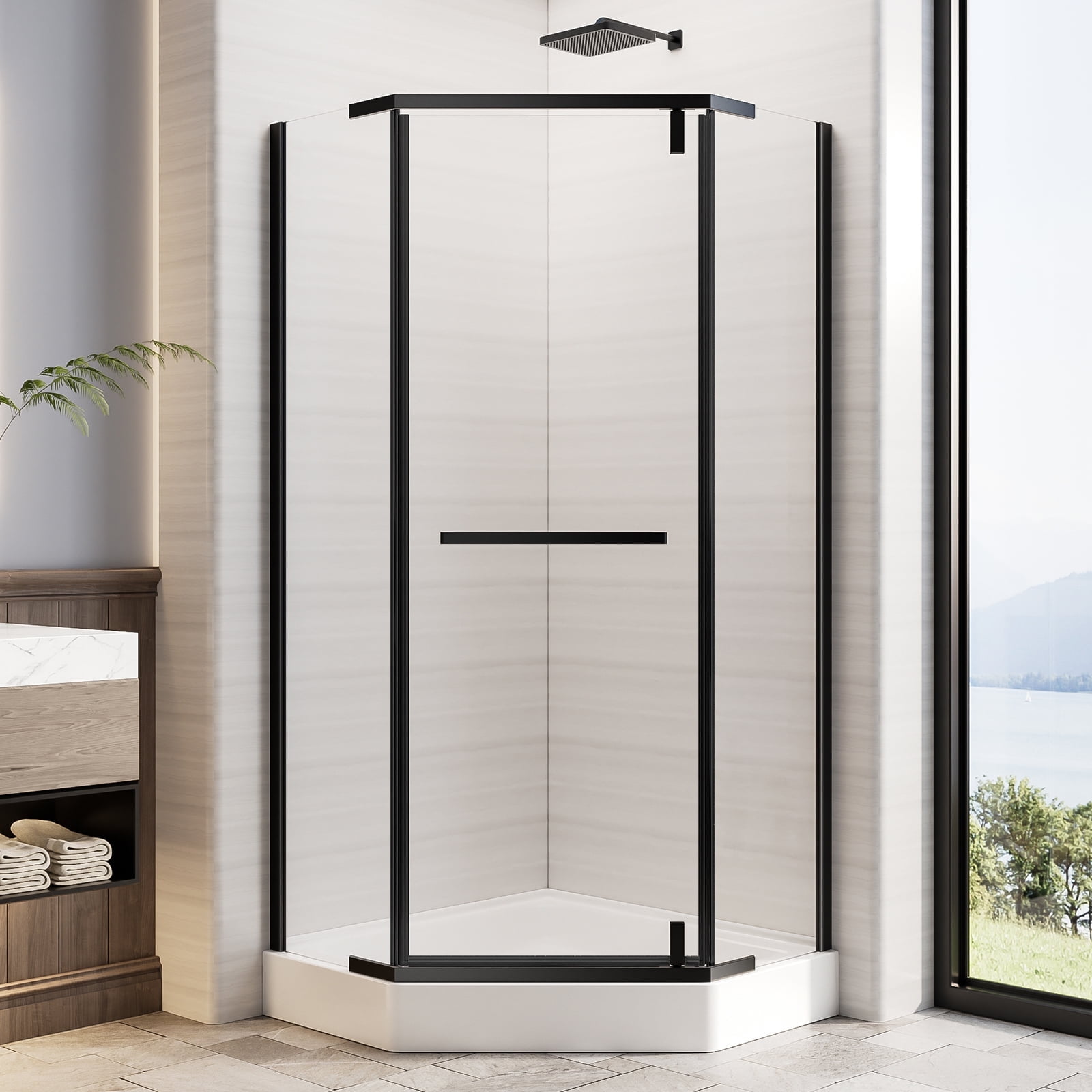 KPUY 36" x 36" x 72" Neo-Angle Frameless Corner Shower Door with 1/4 ...
