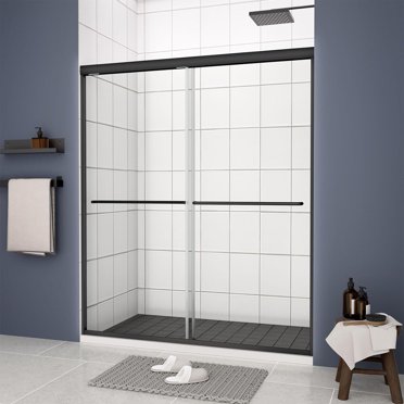 44-48" W x 70" H Double Sliding Framed Shower Door, with Clear Tempered Glass, Matte Black ...