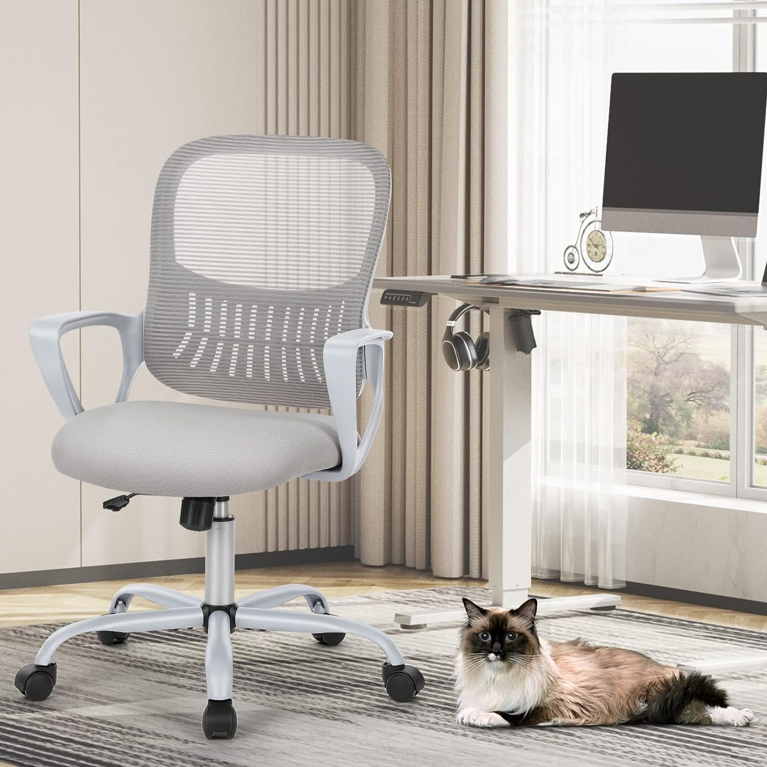 KPUY Ergonomic Computer Desk Chair Mid-Back Rolling Work Swivel Chair ...