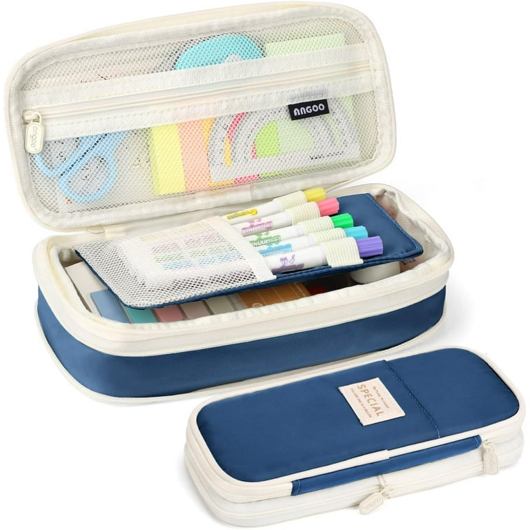 KPX Big Capacity Pencil Pen Case with Zipper Office College School Storage Large Capacity Pencil Pouch Box for Kids Colorful Colorful Navy Blue Walmart