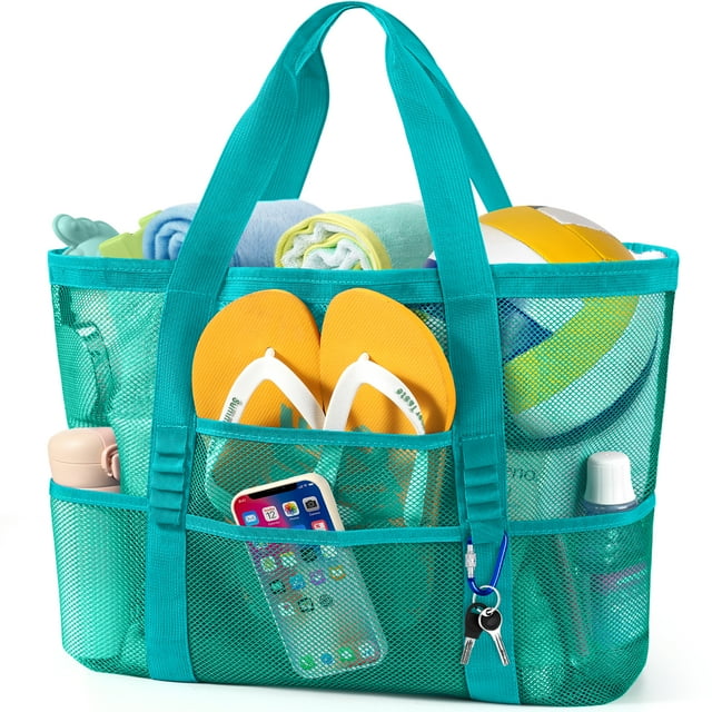 KPX Mesh Beach Bag for Women, Beach Tote Large Foldable Mesh Swim Bag ...