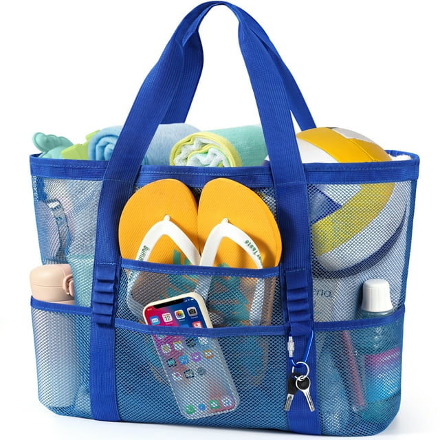 KPX Waterproof Mesh Beach Bag, Large Foldable Tote for Women, with ...