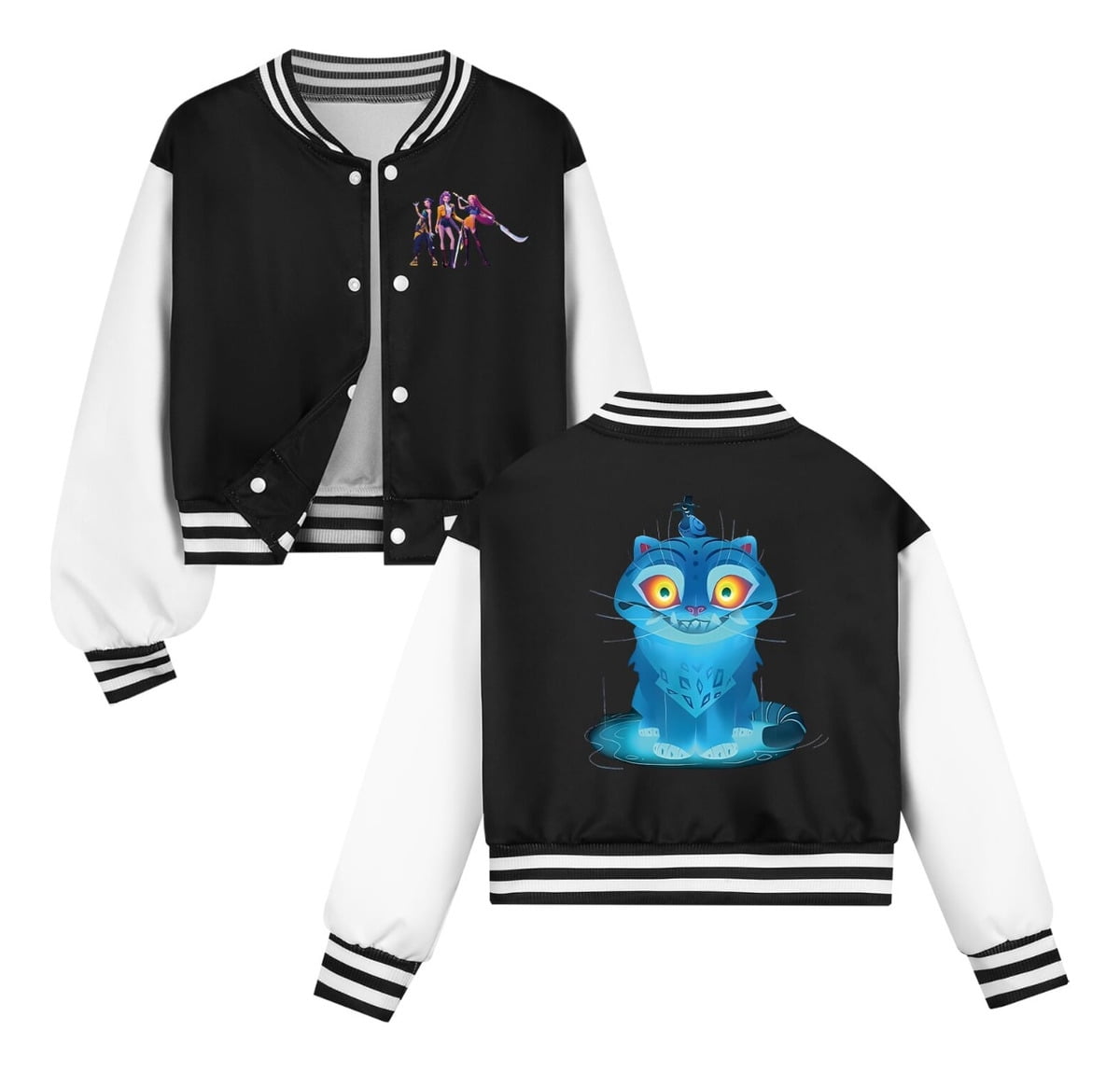 KPop Demon Hunters Cute Blue Cat Kids Baseball Jacket – Anime Graphic ...