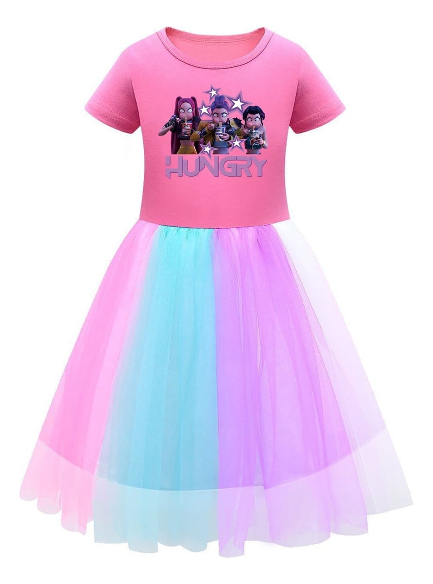 KPop Demon Hunters Hungry Text Kids Dress for Girls – Anime Character ...