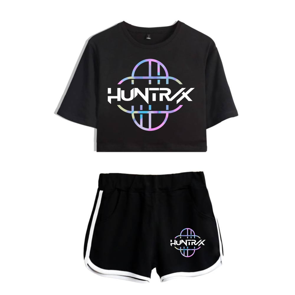 KPop Demon Hunters Huntrix Logo Short Sleeve Crop Top Two Piece Sets T ...