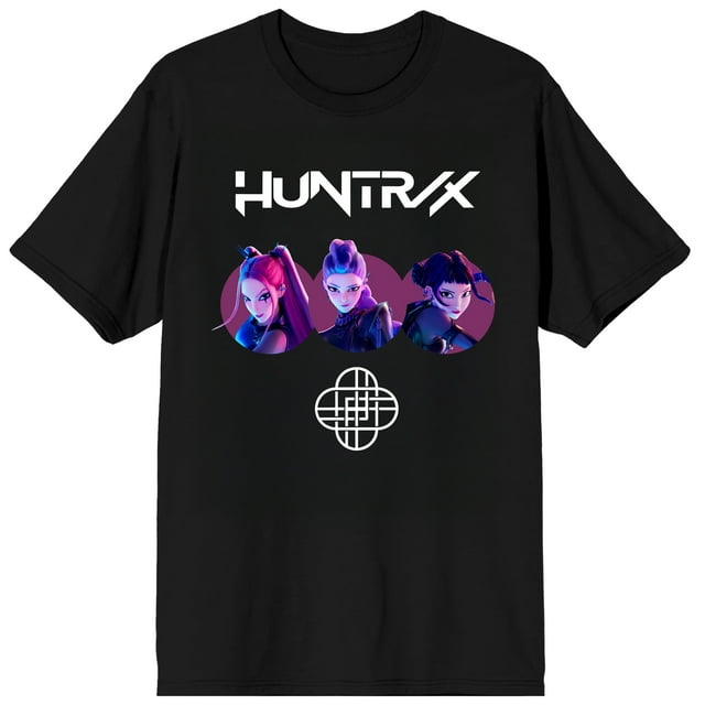 KPop Demon Hunters Huntrix Trio Close Up on Black Short Sleeve Adult T ...