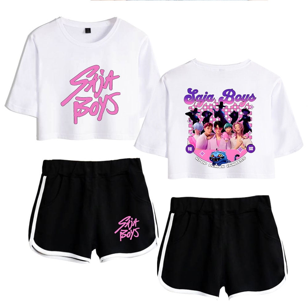 KPop Demon Hunters Merch kpop Saja Boys tshirt sets for women midriff ...