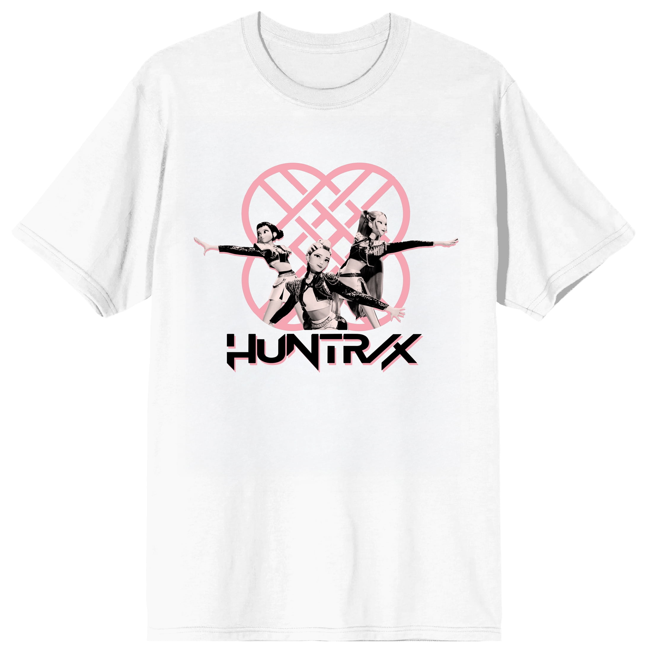 KPop Demon Hunters Pink Huntrix Logo on White Short Sleeve Adult T ...
