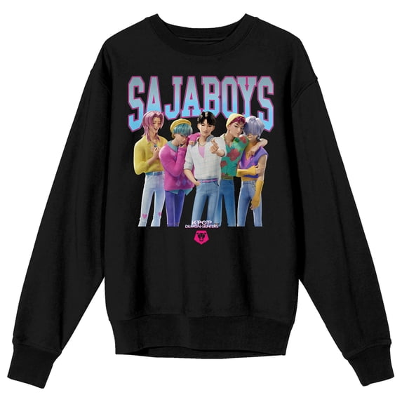 KPop Demon Hunters Saja Boys Adult Black Crew Neck Long Sleeve ...
