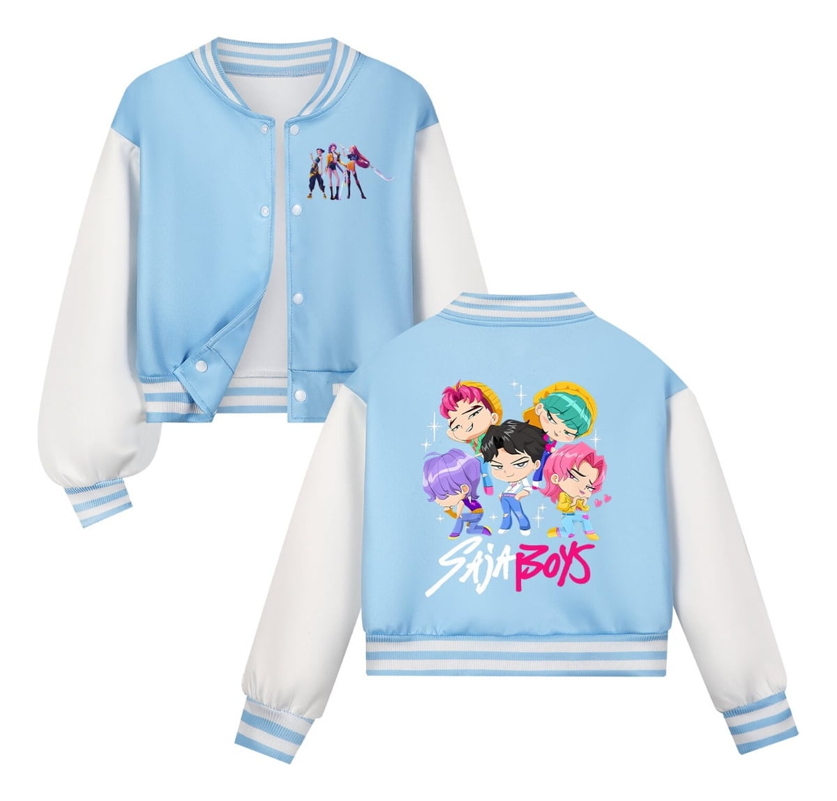 KPop Demon Hunters Saja Boys Chibi Kids Baseball Jacket – Anime Cartoon ...