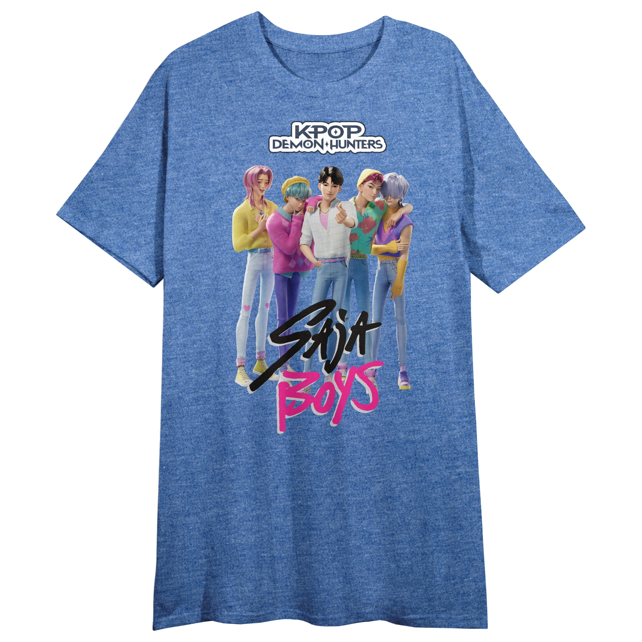 KPop Demon Hunters Saja Boys Group Shot Women’s Blue Heather Crew Neck ...