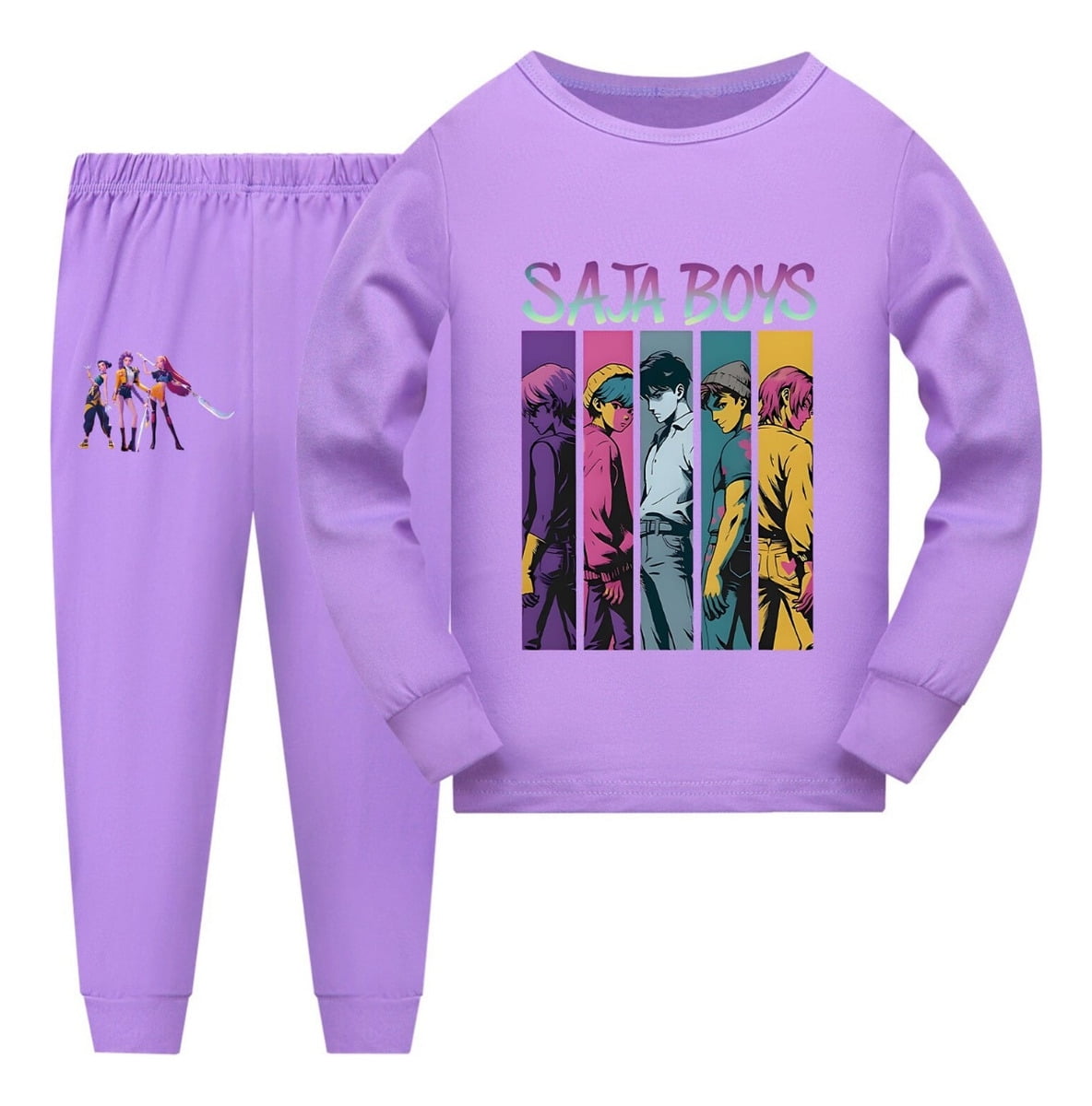 KPop Demon Hunters Saja Boys Stripe Kids Long Sleeve Pajamas – Anime ...