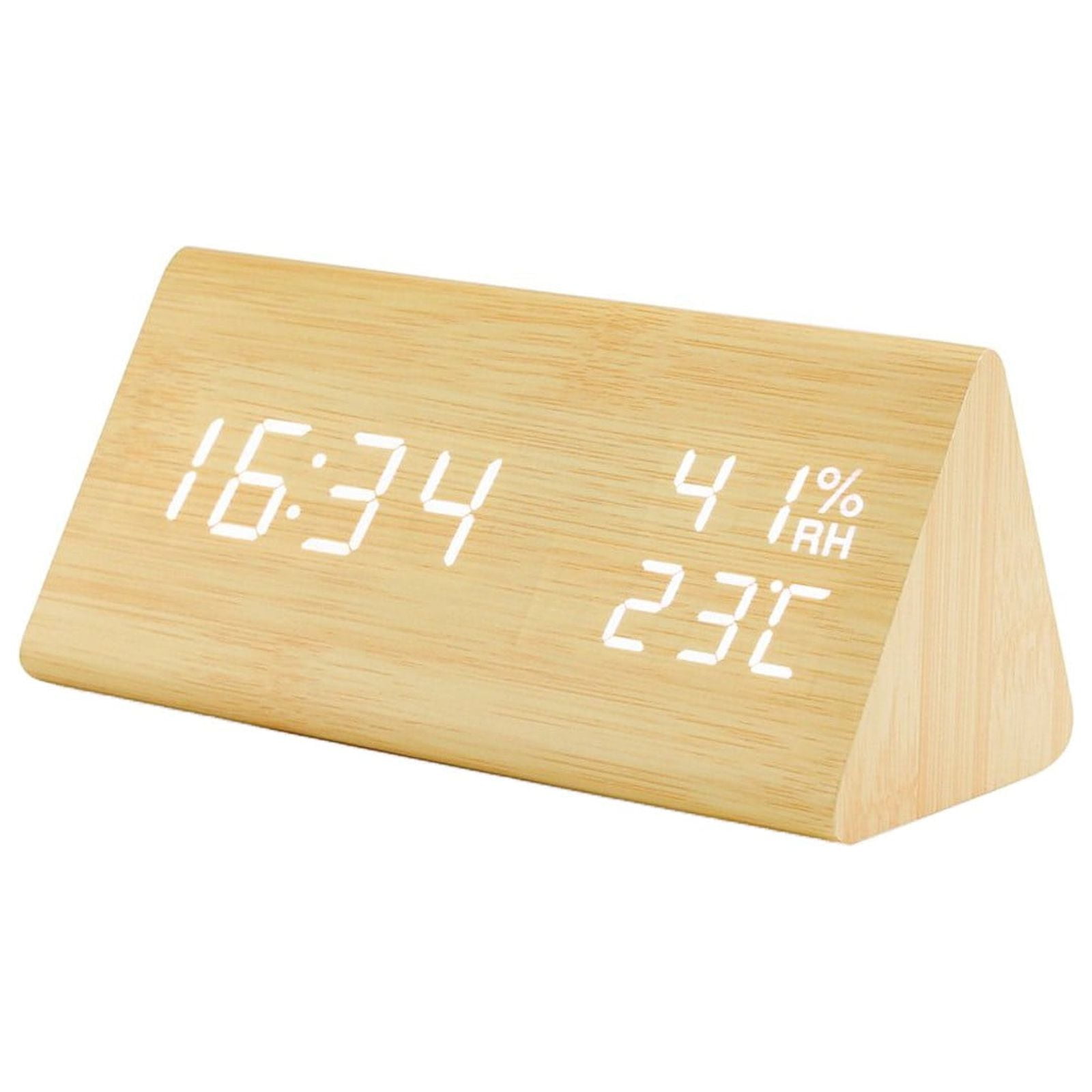 KQJDYXW Wooden Digital Alarm Clock LED Desk Clock With Time Temperature ...