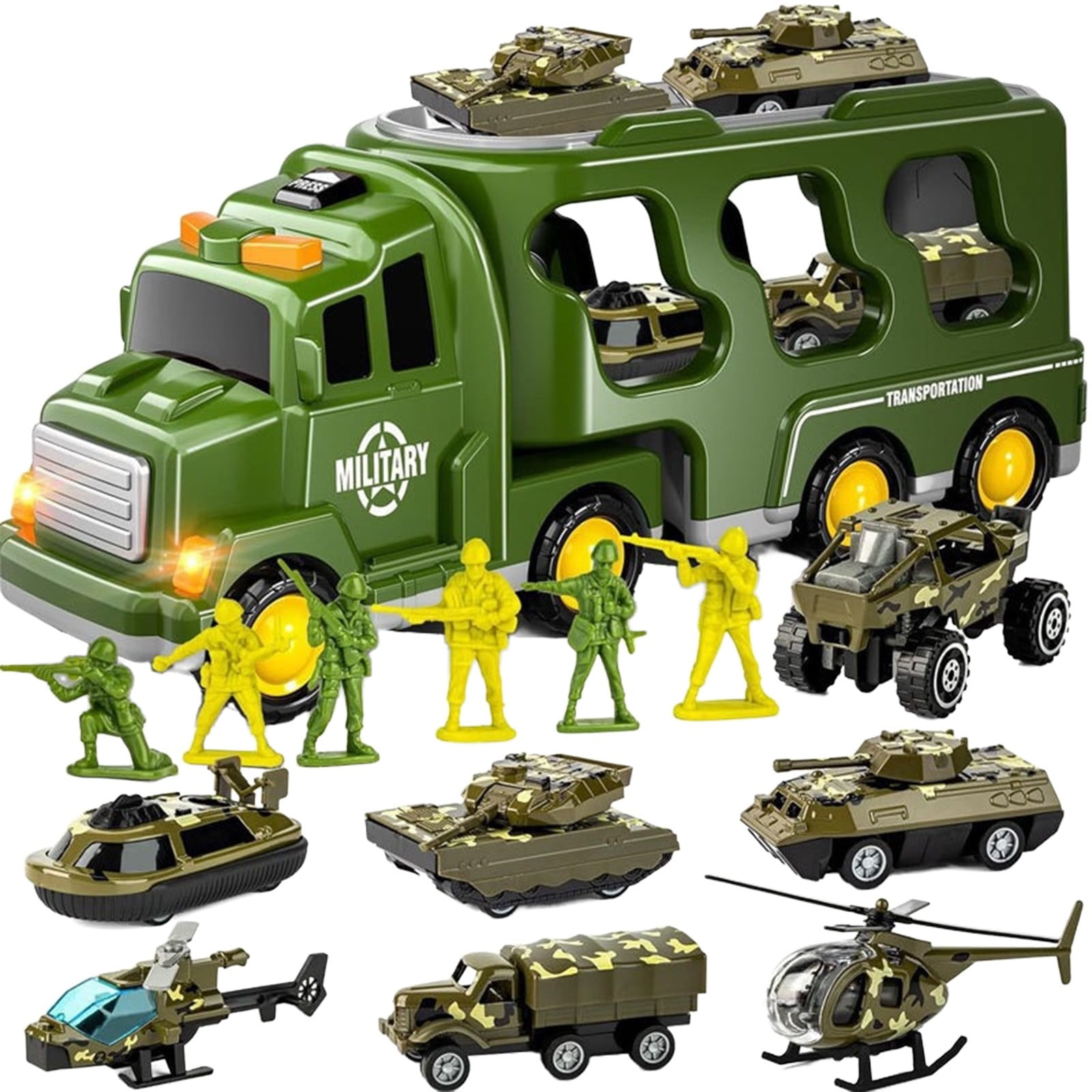 KQJQS 14 in 1 Green Military Truck Toys, Army Tanks Set with Soldier ...