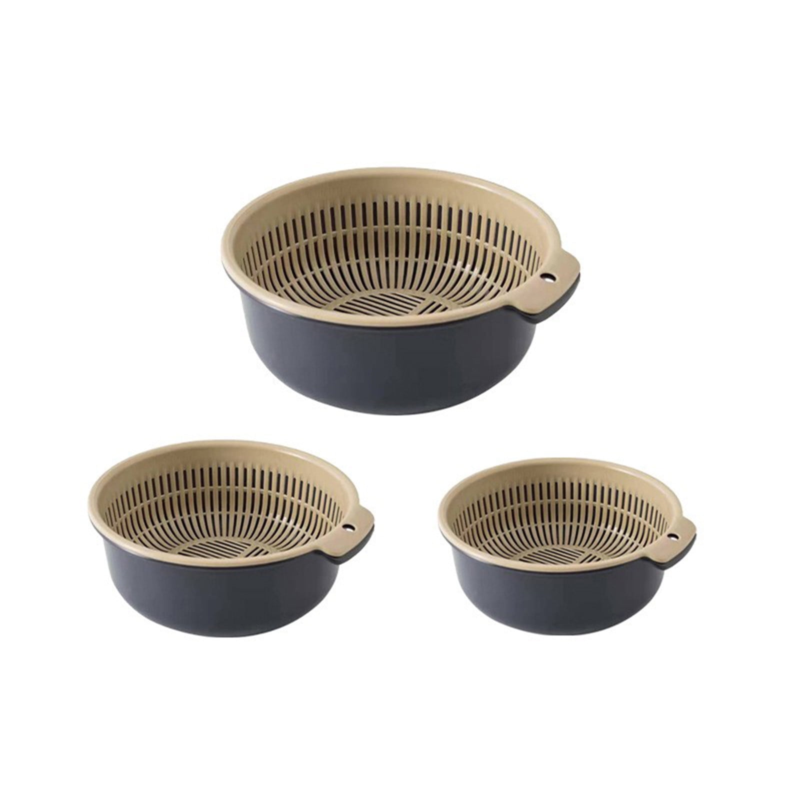 KQJQS 3-Piece Stackable Strainer Basket Set – Food-Safe Plastic Fruit ...