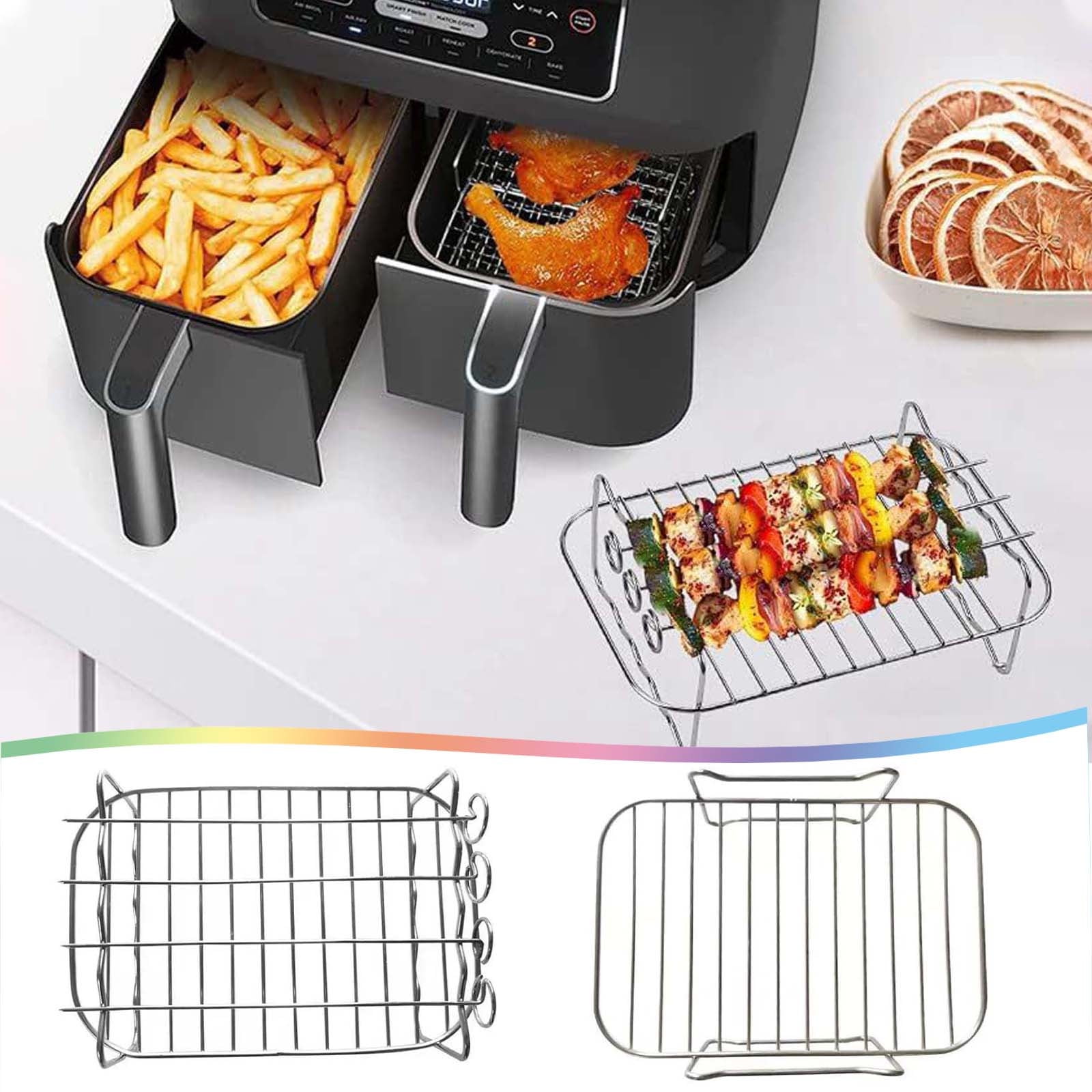 KQJQS 6-in-1 Air Fryer Grill Rack - Non-Stick Stainless Steel Skewer ...