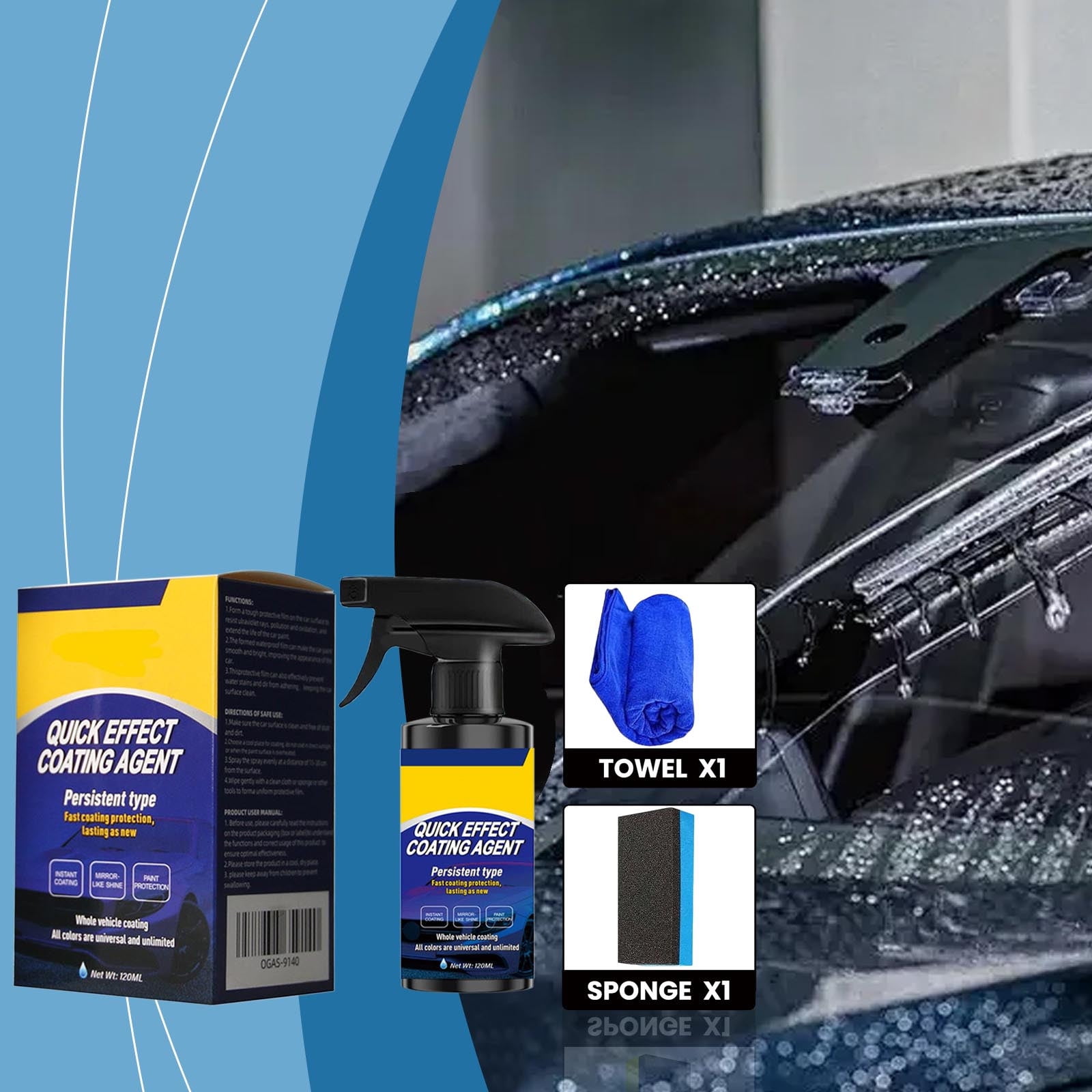 KQJQS Automotive Coating Spray Kit, 120ml Fast-Drying Car Paint Protection & Quick Detailer ...