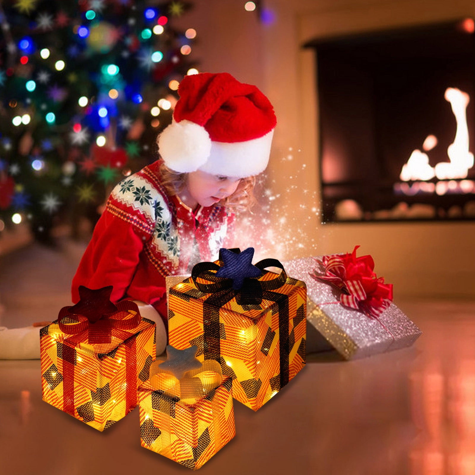 KQJQS Christmas Lighted Boxes Remote Control, Set Of 3 LED Up Decor ...