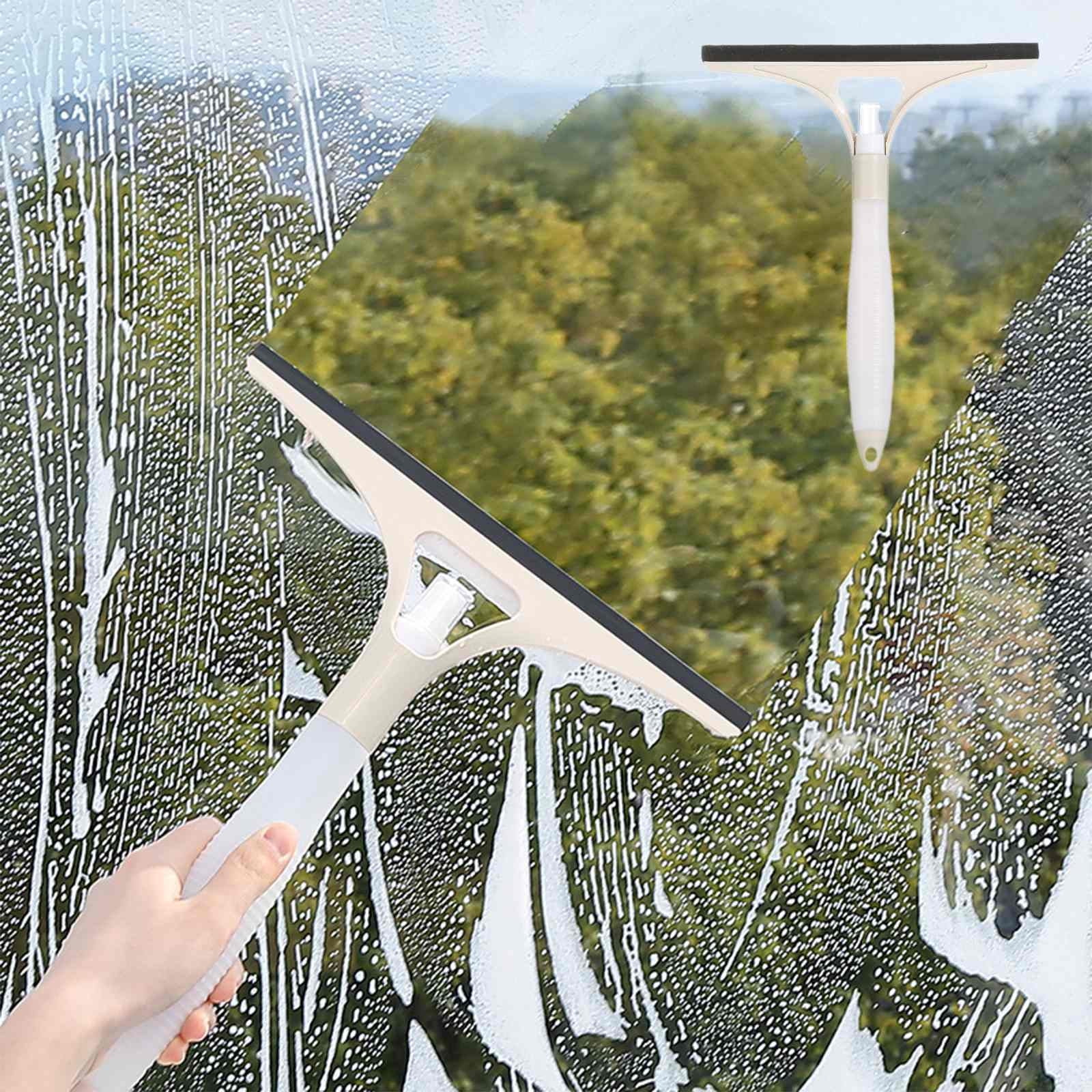 KQJQS Double-Sided Glass Cleaner with Rubber Squeegee, Plastic Handle ...