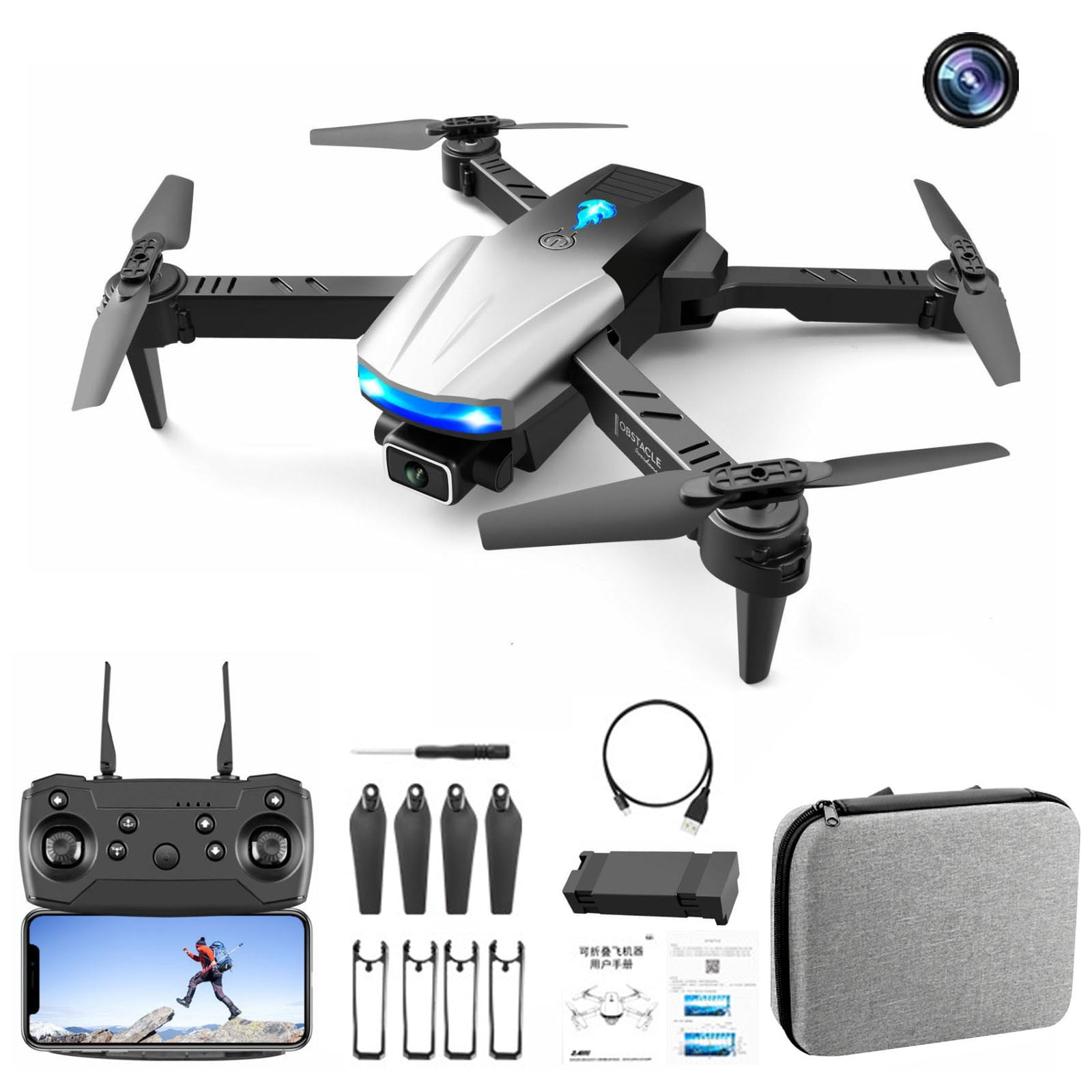 KQJQS Drone with Camera for Adults Kids, 1080P FPV Drones，Drone for ...