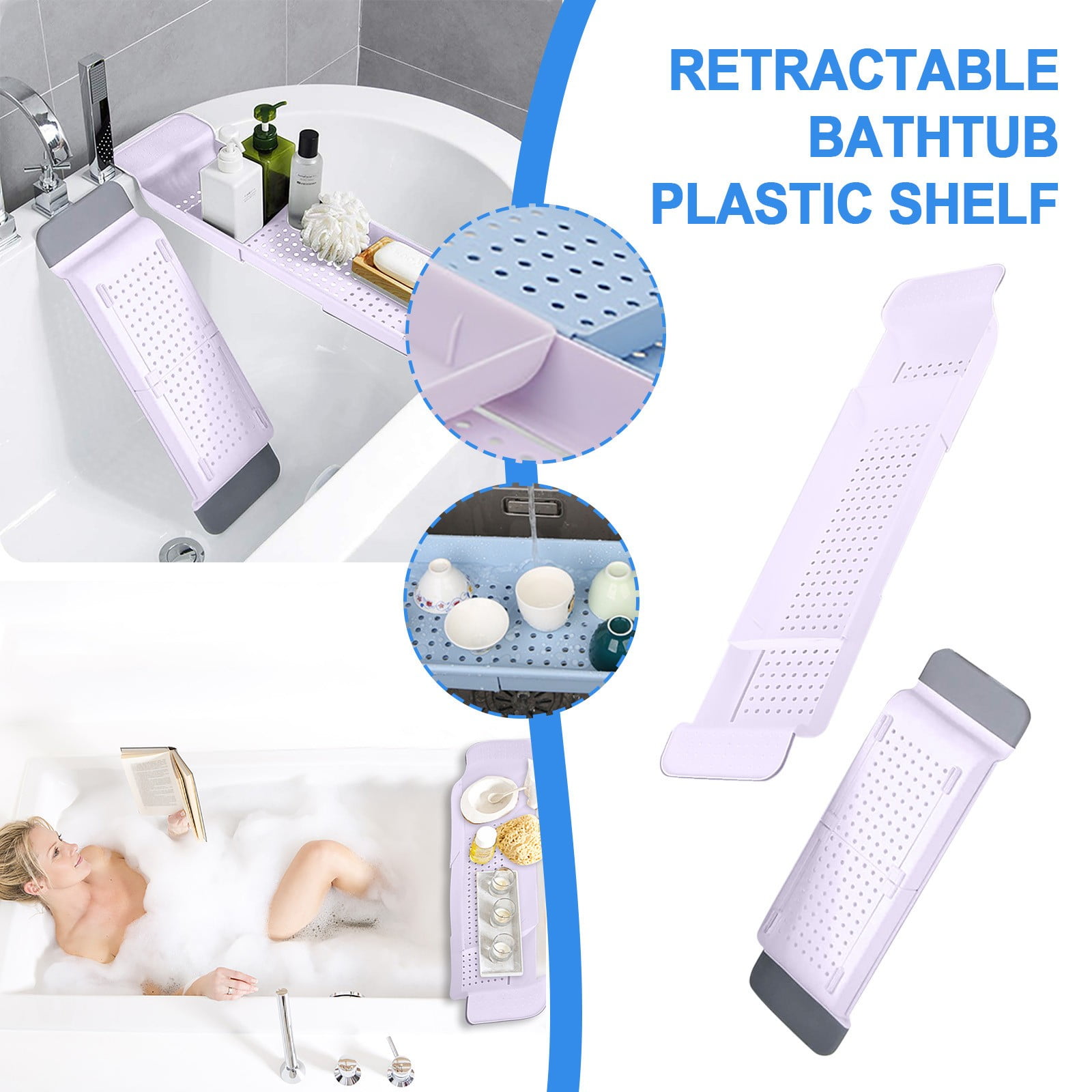 KQJQS Expandable Bathtub Storage Rack Tub Stand Tray Table Bathroom ...