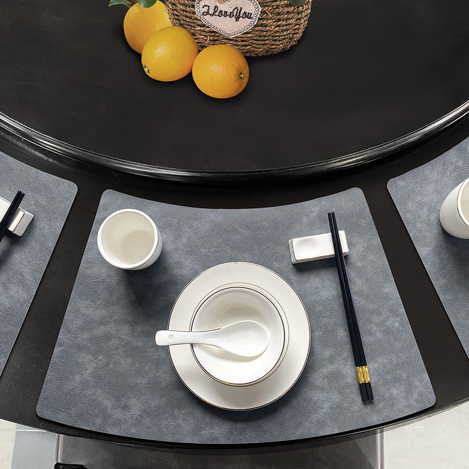 KQJQS Leather Round Table Placemats – Washable Faux Leather, Heat ...