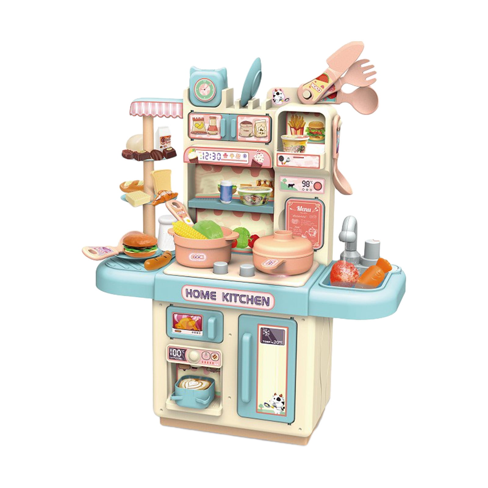 KQJQS Mini Kitchen Playset Toy - 33 PCS with Realistic Steam and Lights ...