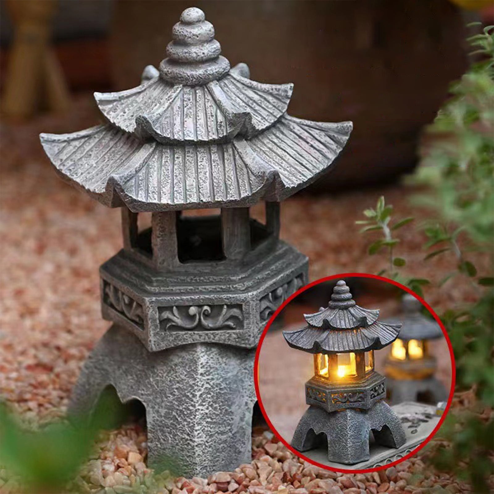 Kqjqs Outdoor Pagoda Garden Statue Solar Statue Garden Decoration