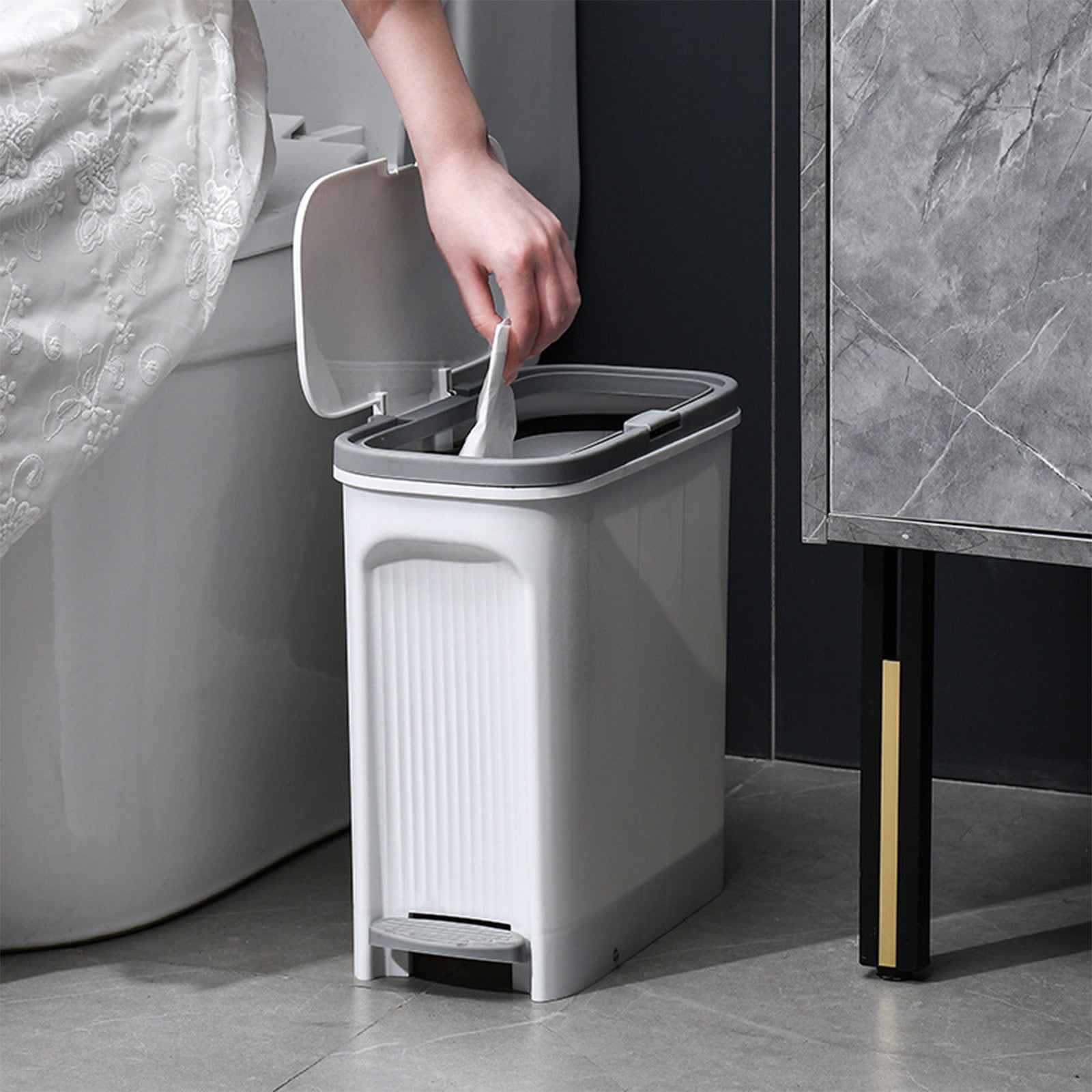 KQJQS Small Trash Can with Lid,4 Gallon Trash Can with Foot Pedal and ...