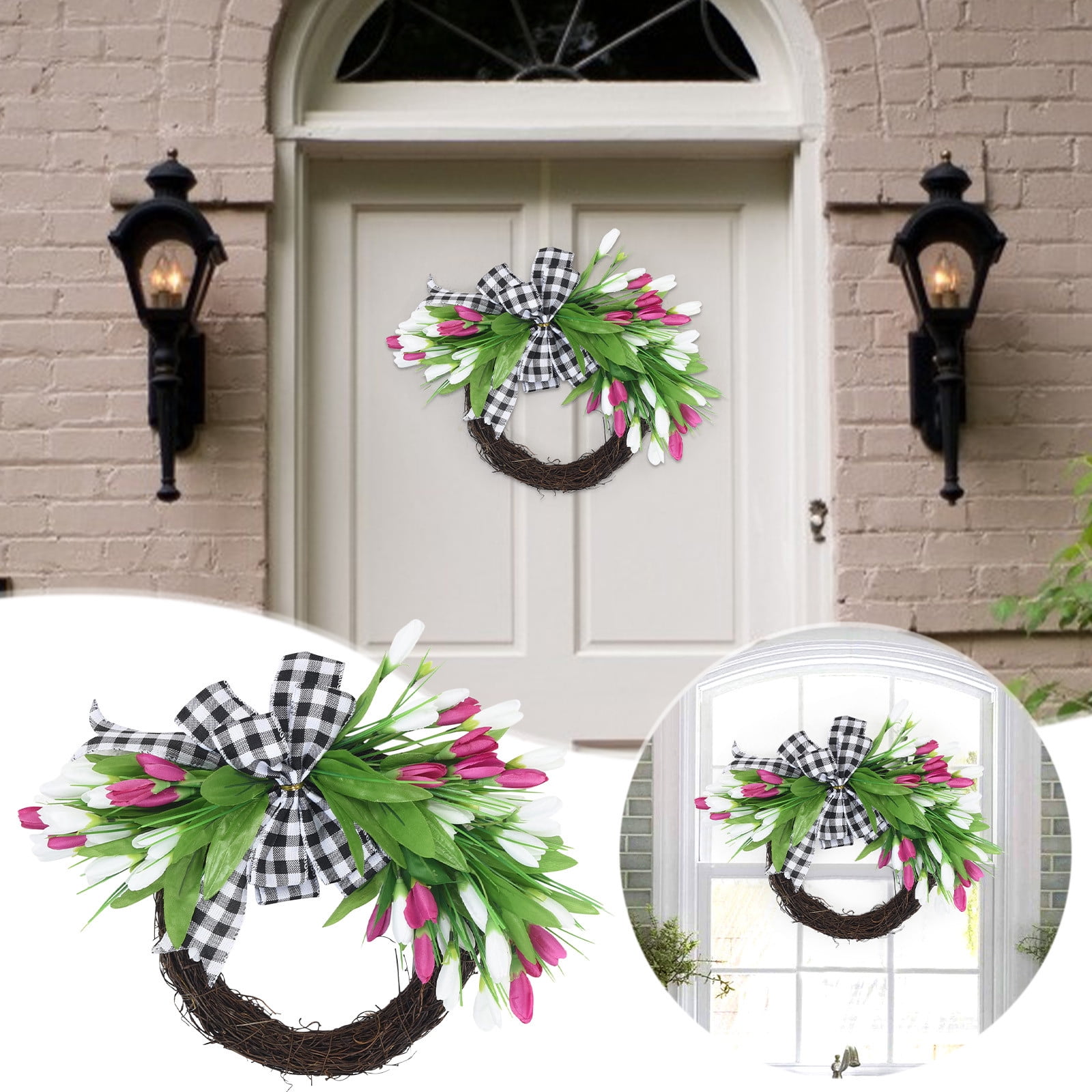 KQJQS Spring Simulated Tulips Wreath Daily Wreath Decorative Rattan ...