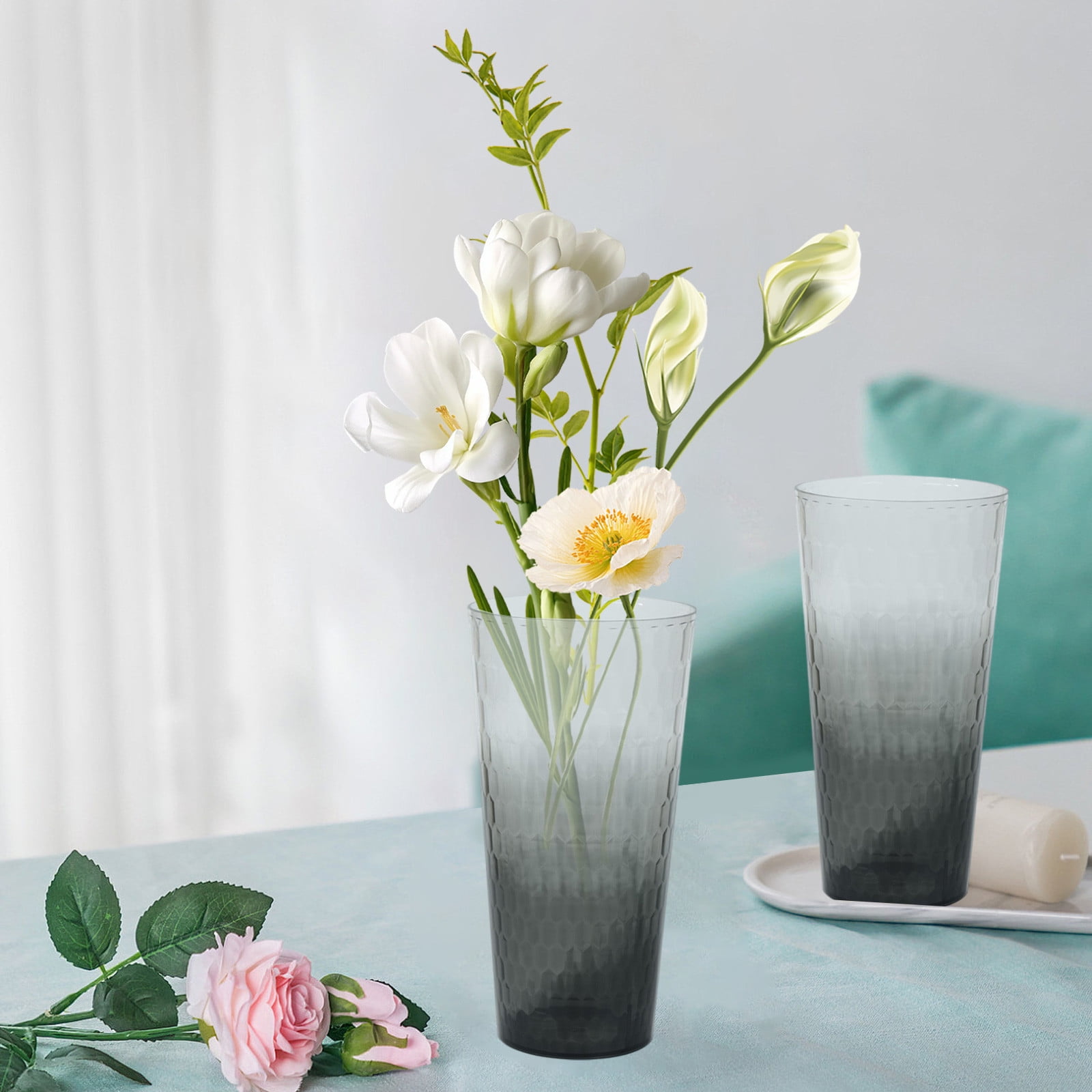 KQJQS Two-Color Plastic Flower Vase, 10.24in Transparent Geometric ...