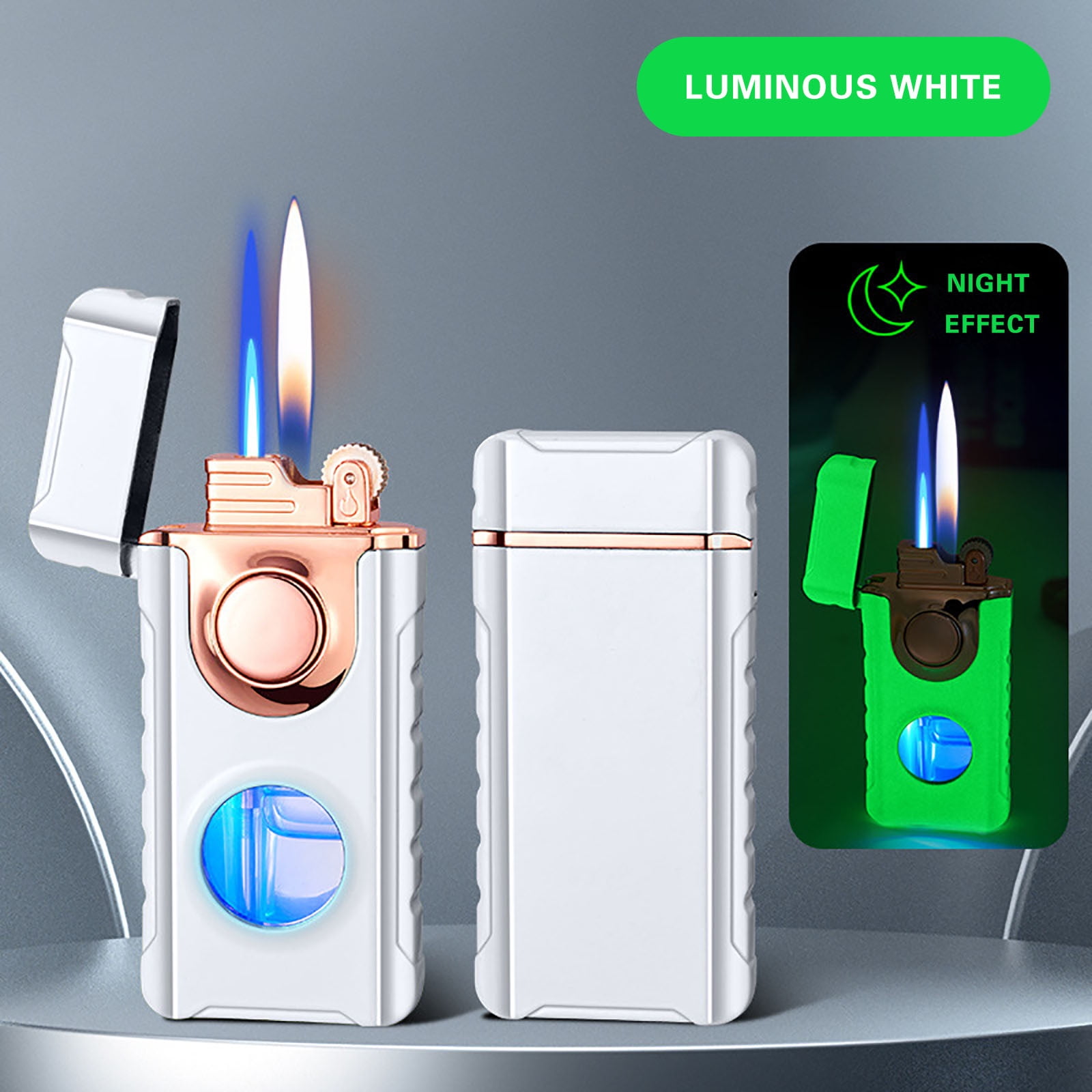 KQJQS Windproof Gas Torch Lighter Dual Flame with Visible Blue LED ...