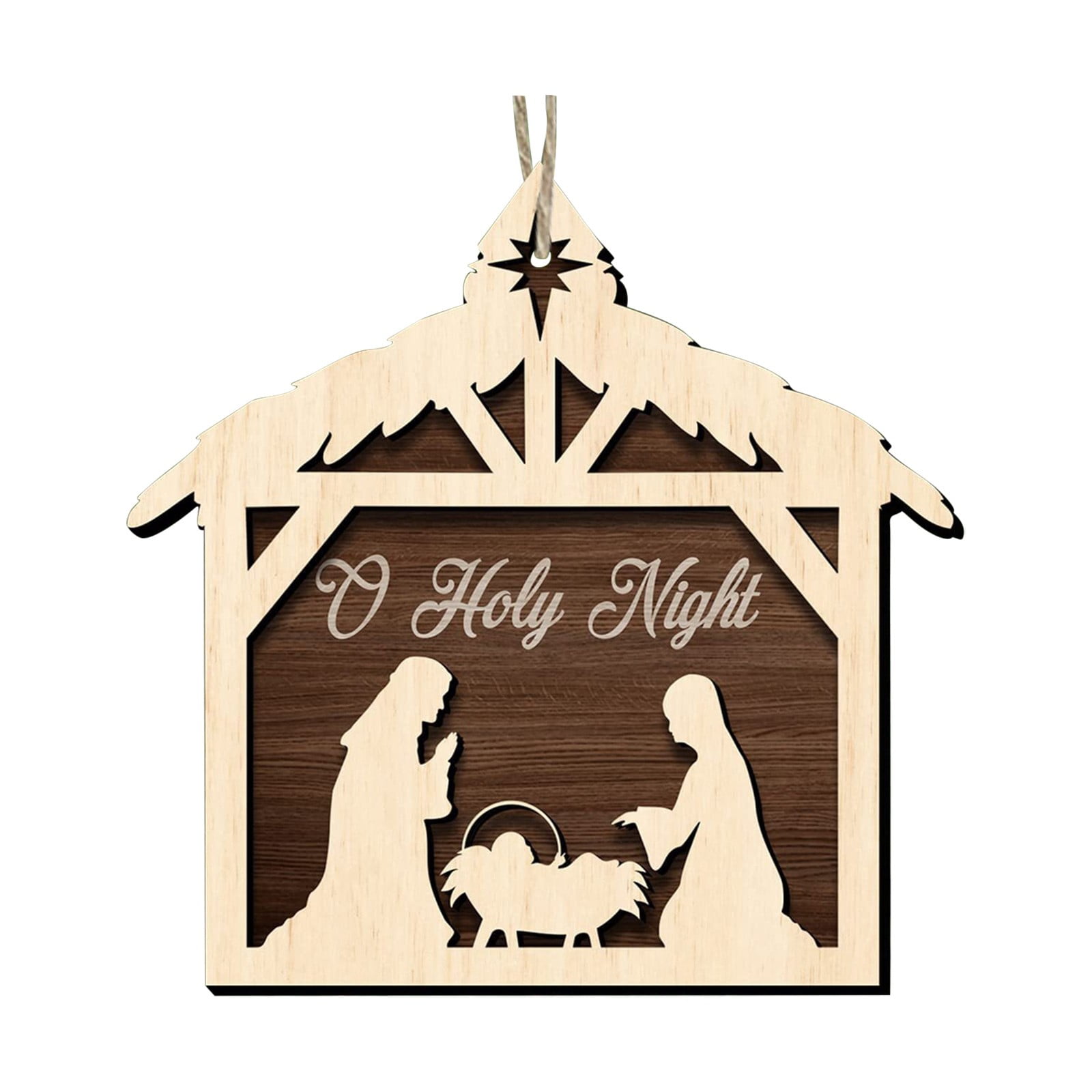 KQJQS Wooden Nativity Scene Christmas Hanging Decoration - Natural Wood ...
